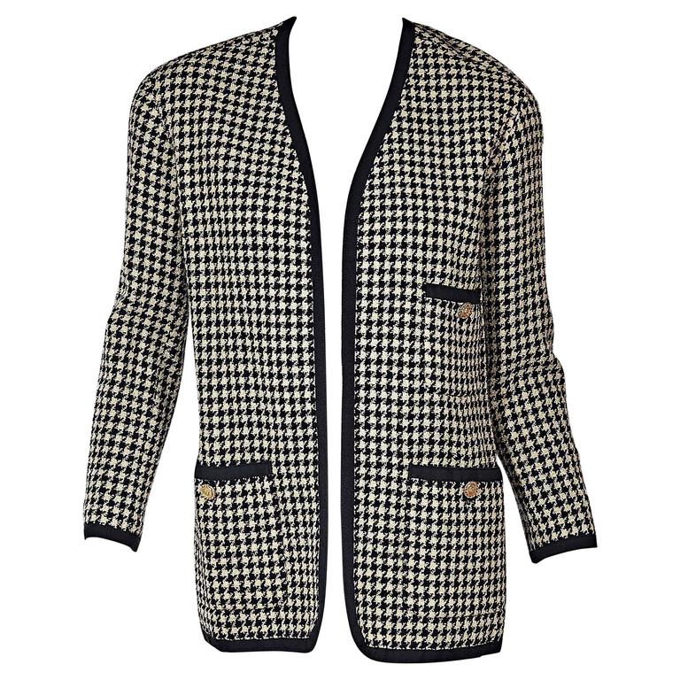 Blue Vintage Chanel Houndstooth Jacket at 1stDibs | houndstooth vintage ...