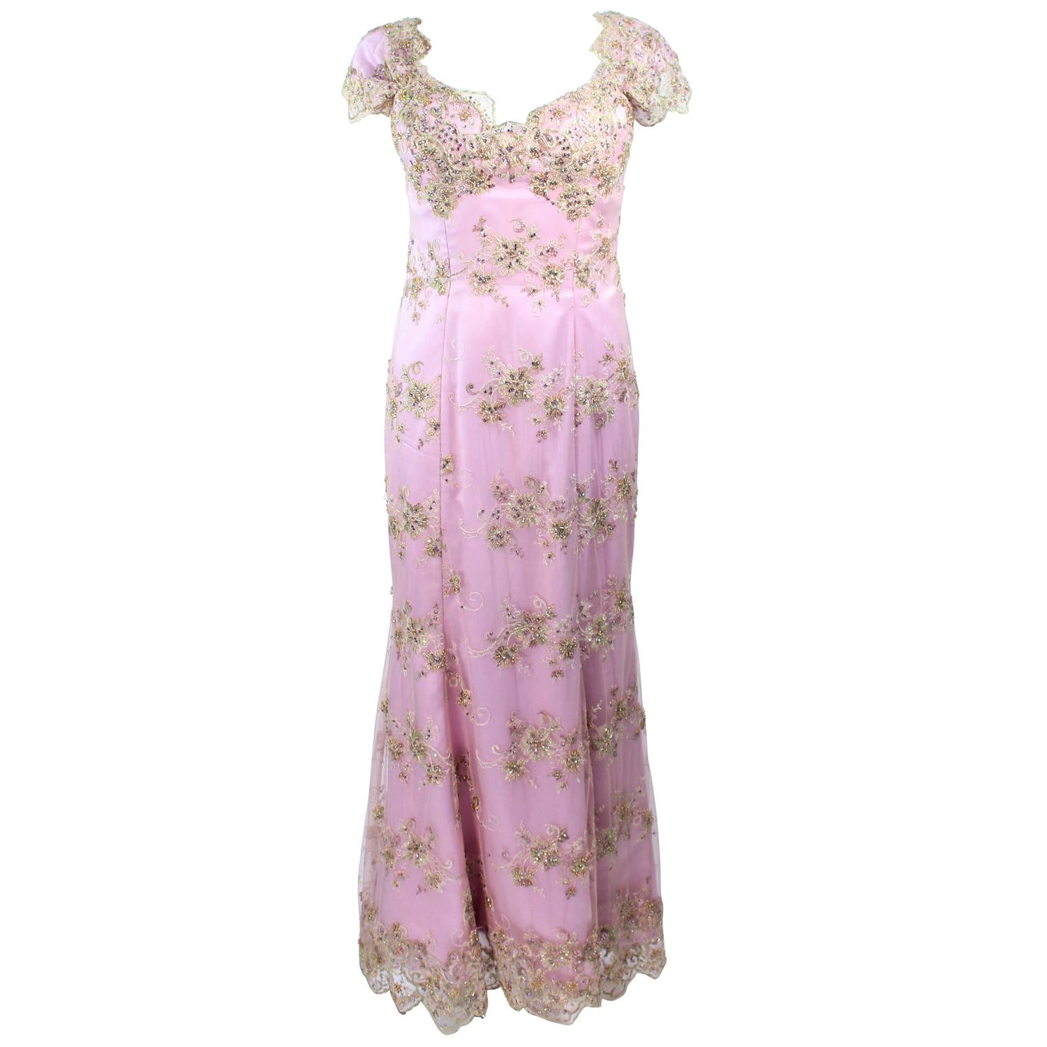 BARACCI Lavender Lace Rhinestone Corset Gown Size 6 8 For Sale at 1stdibs