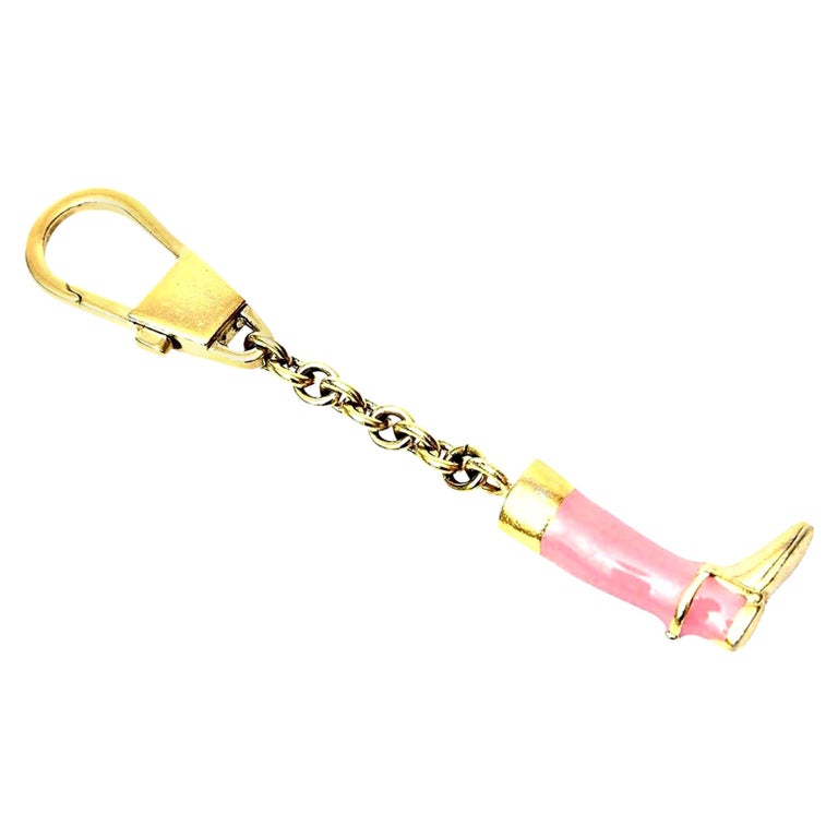 Gucci Signed Vintage Pink Enamel and Brass Plate Stirrup Boot Key Chain ...