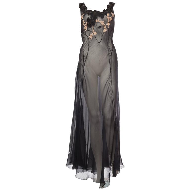 Very Fine Backless Negligee in Sheer Silk and Lace from the 1930s at ...
