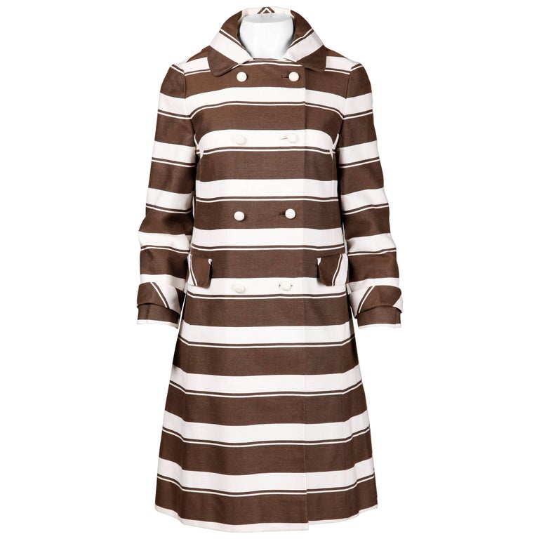Sandra Sage 1960s Vintage Brown + White Striped Mod Coat For Sale at ...