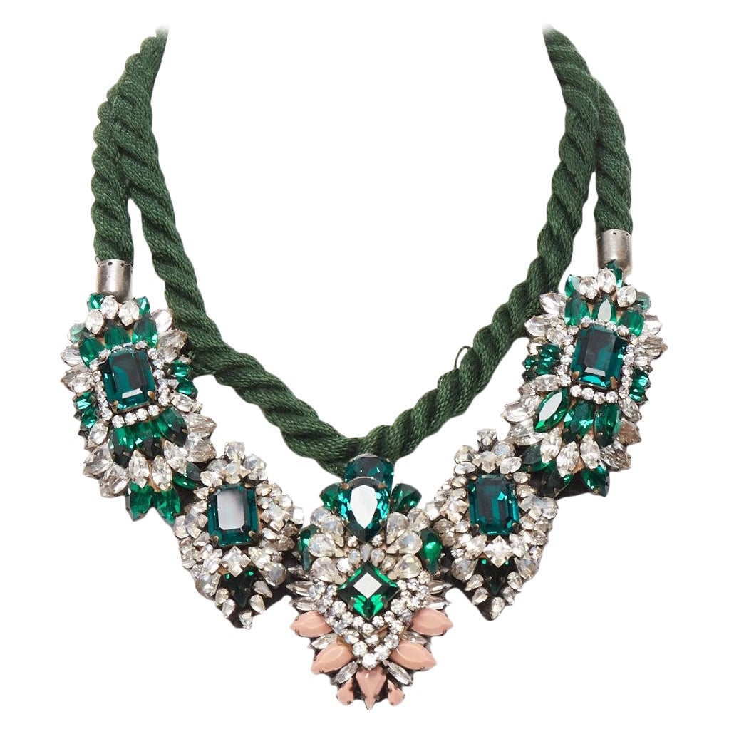 SHOUROUK green clear rhinestone crystals rope chain statement necklace ...