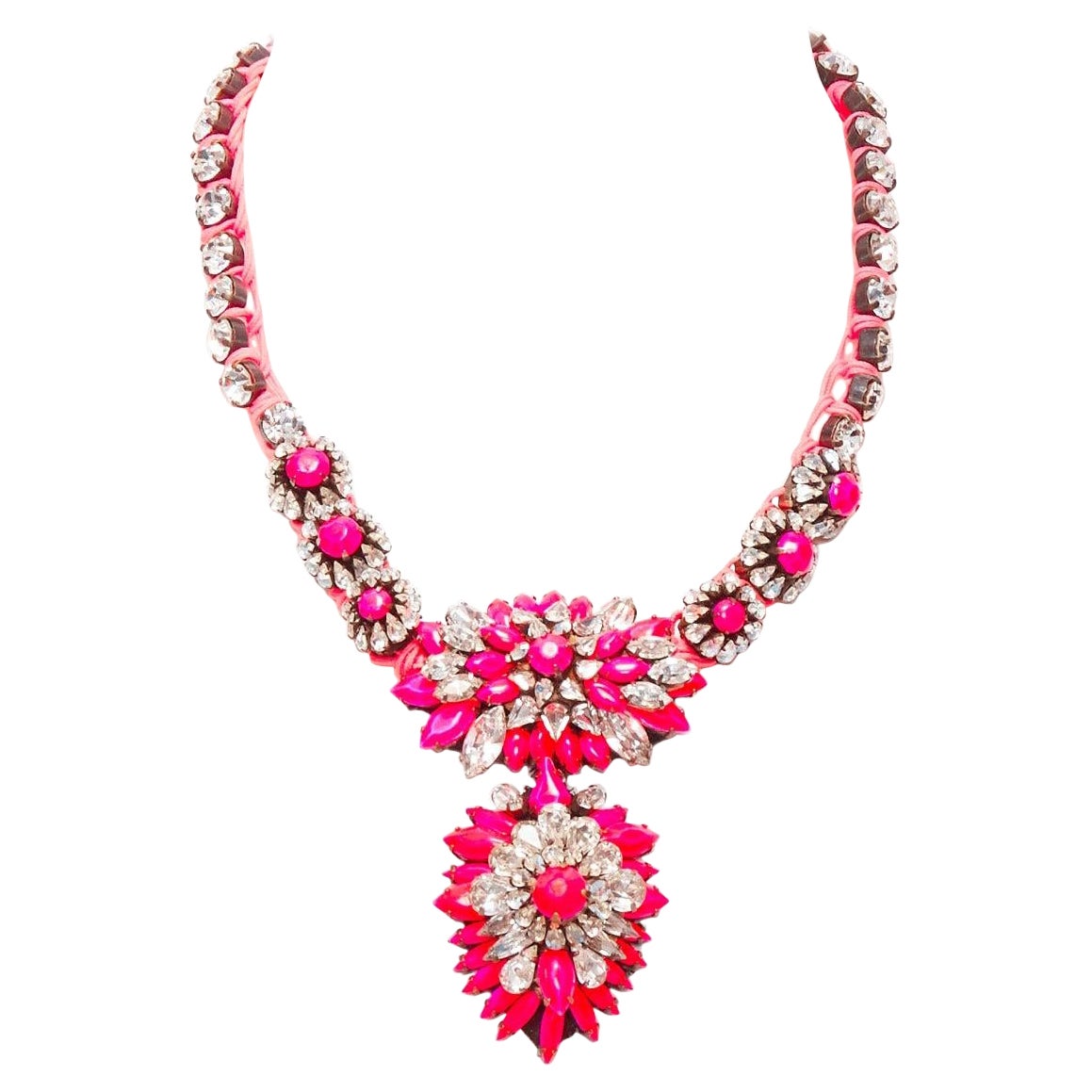 SHOUROUK neon pink clear crystal charm rope chain short necklace For ...