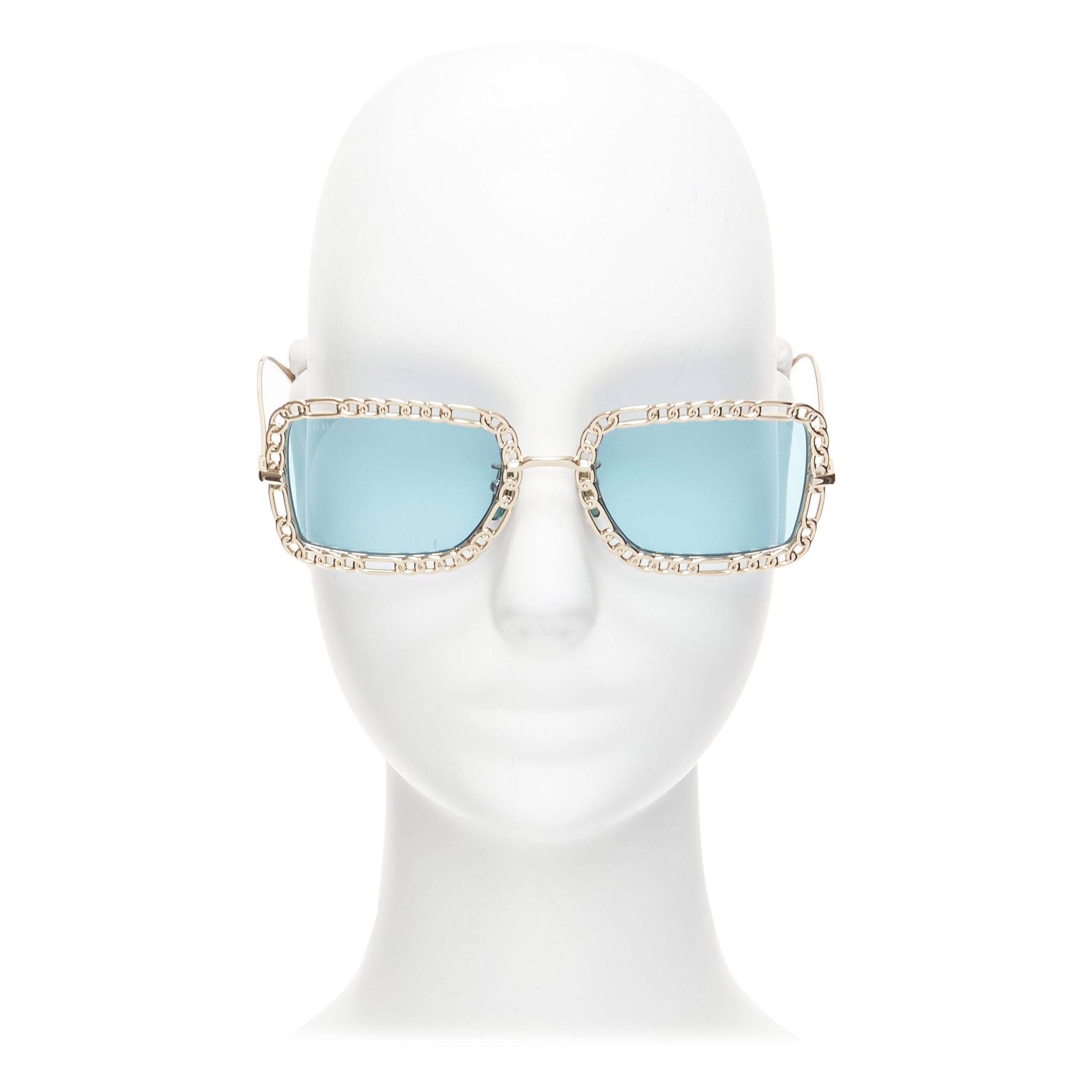 GUCCI GG1112S green hue lens logo gold chain trim retro sunglasses For ...