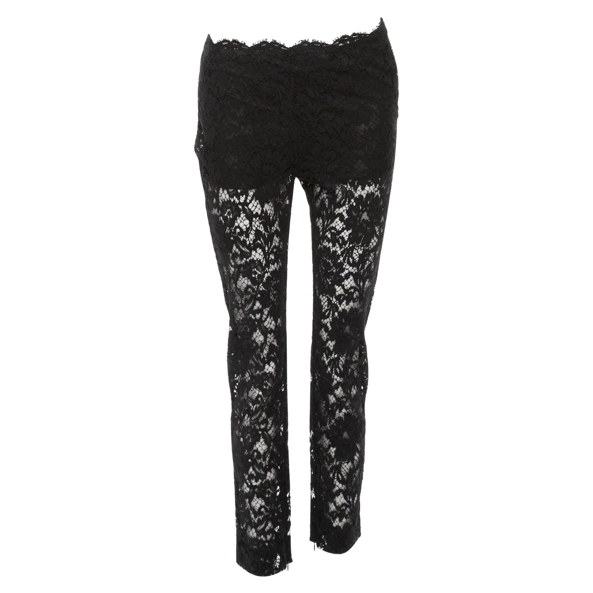 VALENTINO black cotton blend floral lace overlay sheer cropped pants ...