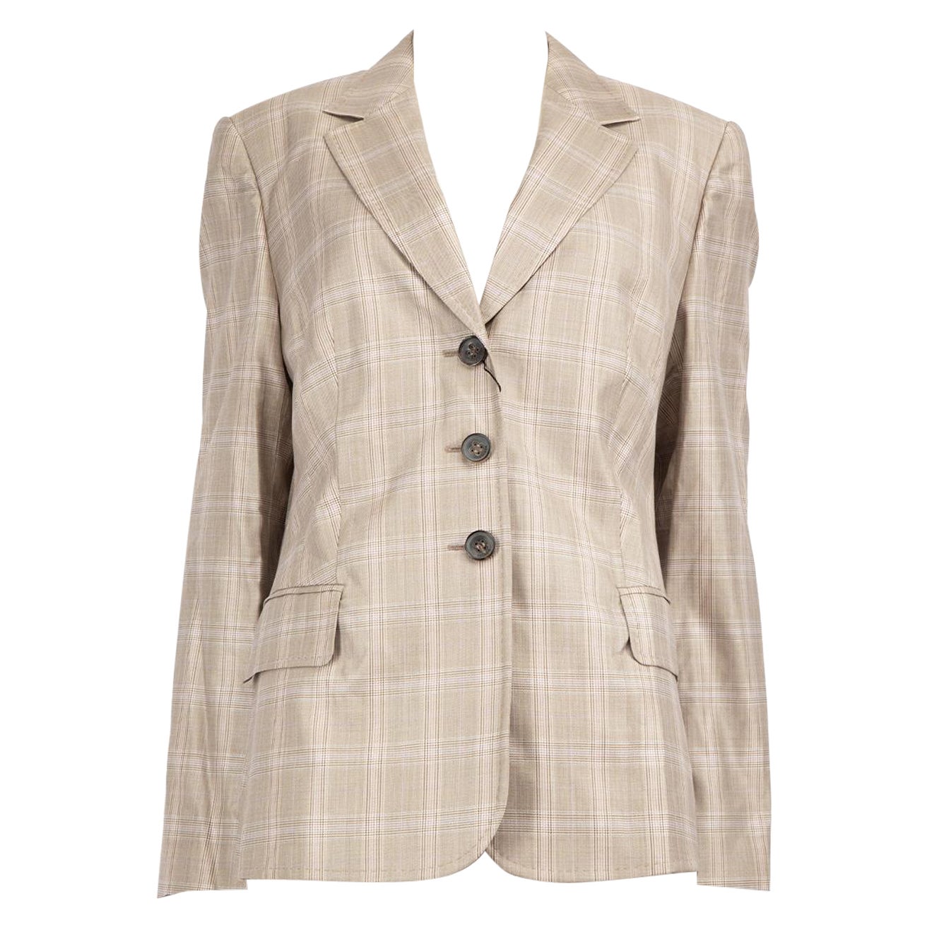 Escada Brown Wool Tartan Pattern Blazer Size L For Sale at 1stDibs