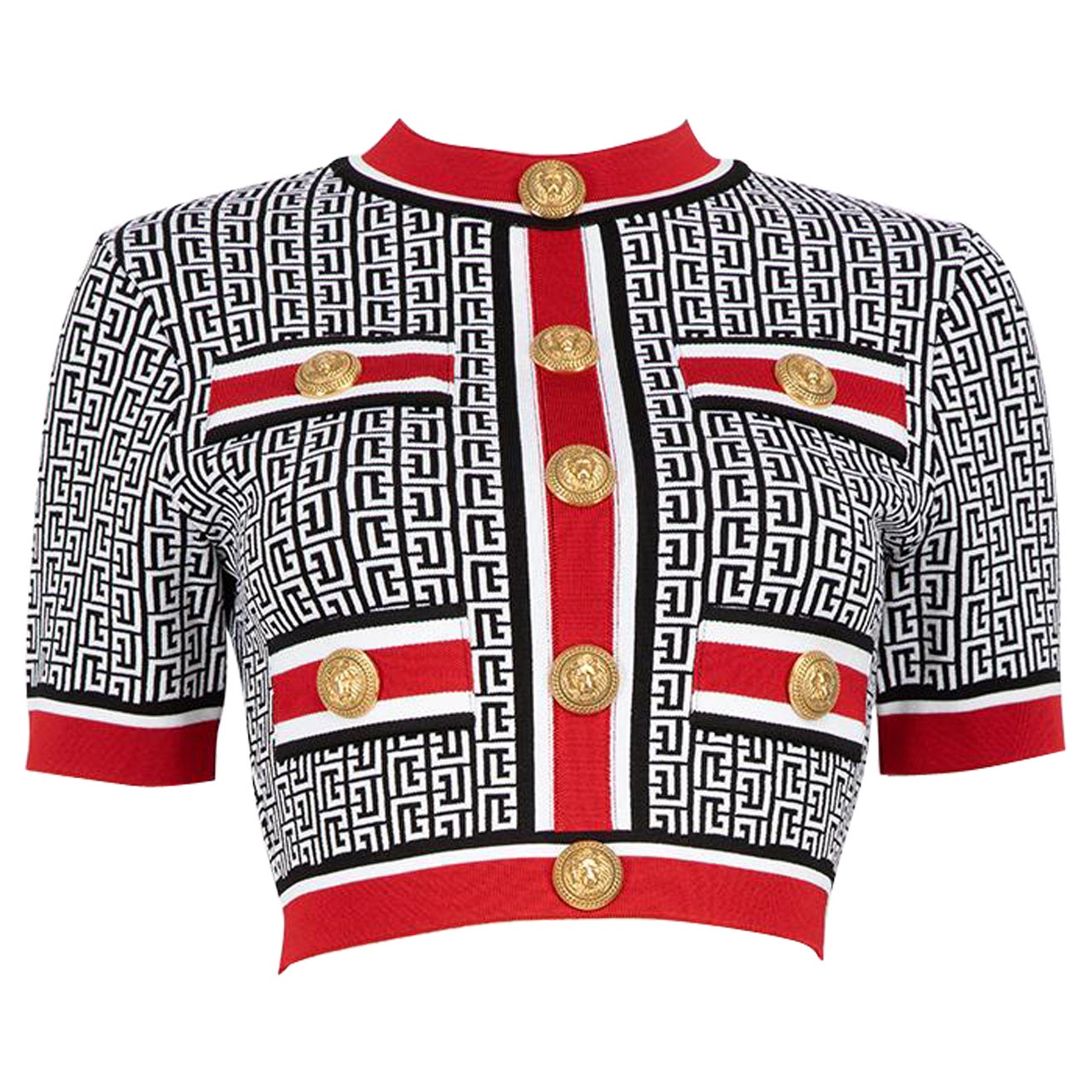 Balmain FW23 Monogram Pattern Crop Top Size S For Sale at 1stDibs
