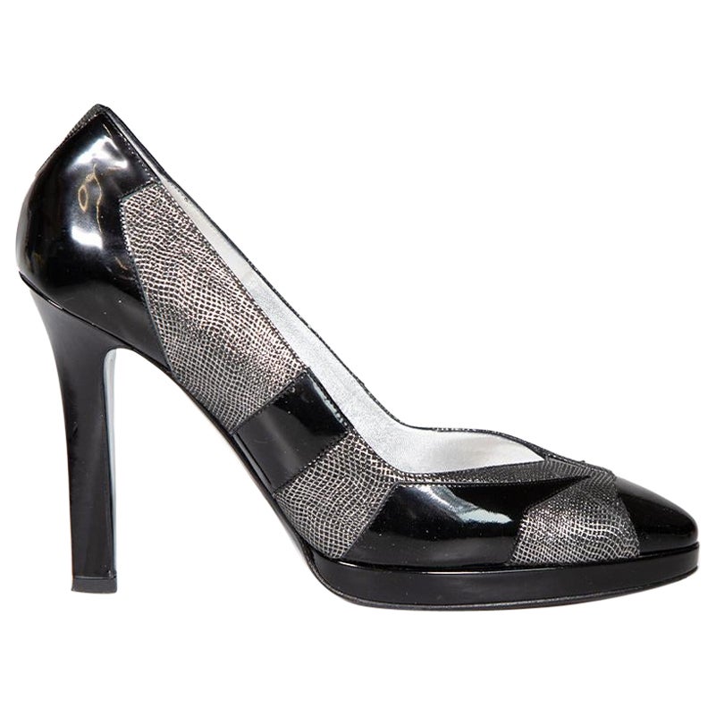 Chanel Black and Silver Panelled Heels Size IT 39.5 For Sale at 1stDibs