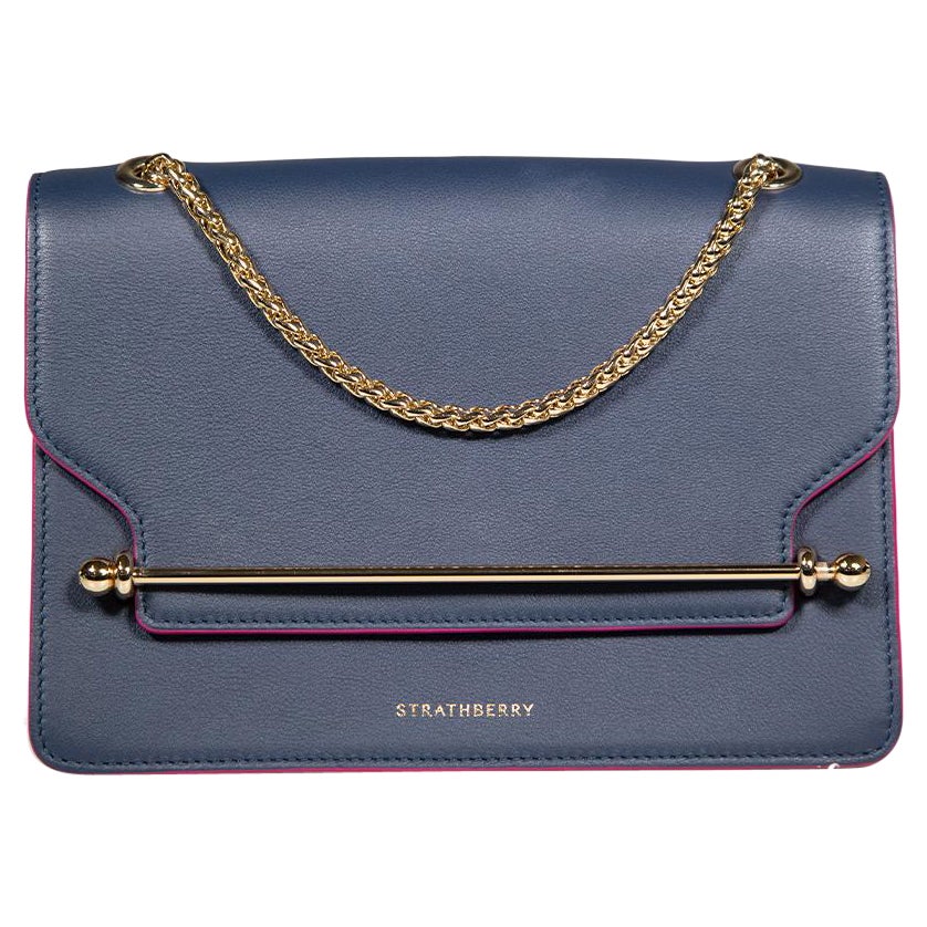 Strathberry Navy Leather East West Shoulder Bag For Sale at 1stDibs