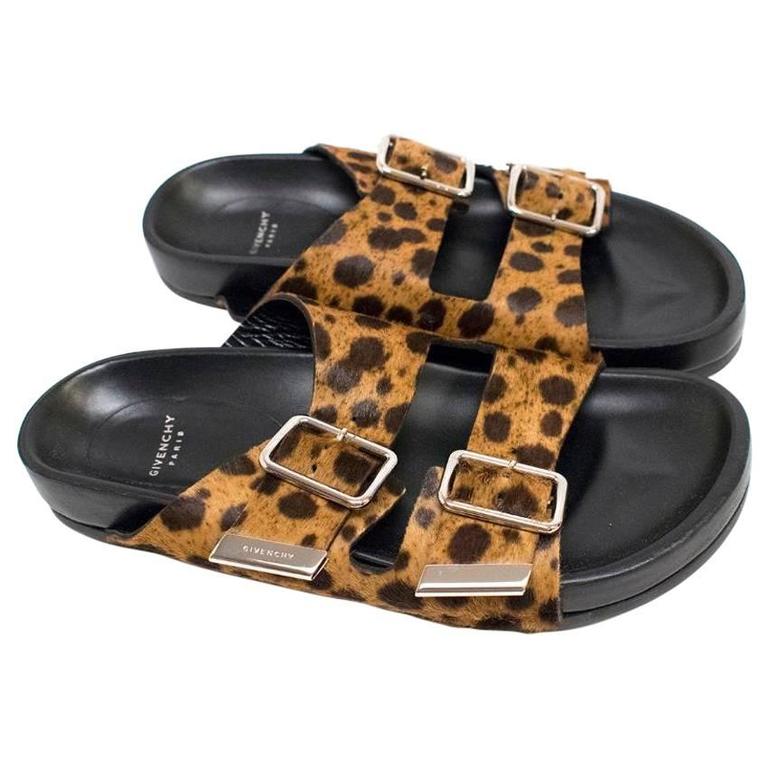 Givenchy Leopard Print Ponyhair Double Strap Sandals For Sale at 1stDibs