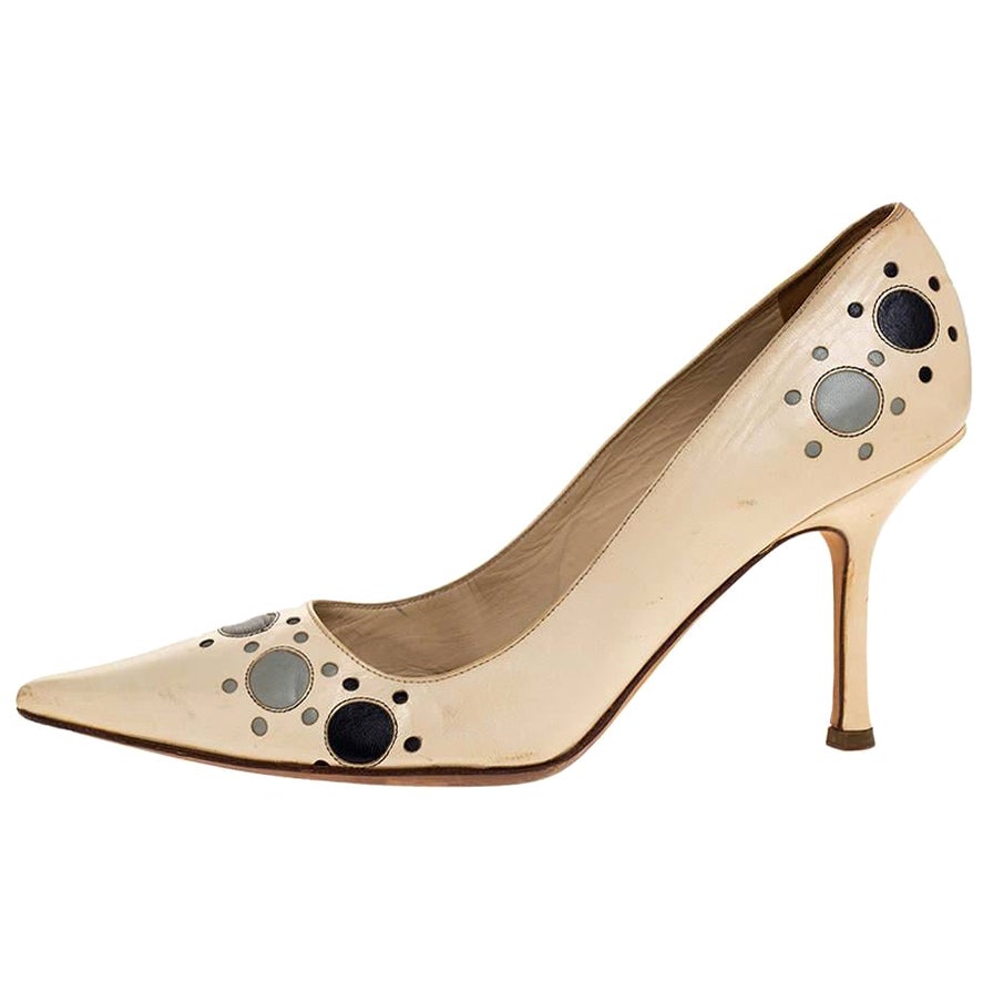 Jimmy Choo Cream Leather Circle Detail Pointed Toe Pumps Size 38.5 For ...