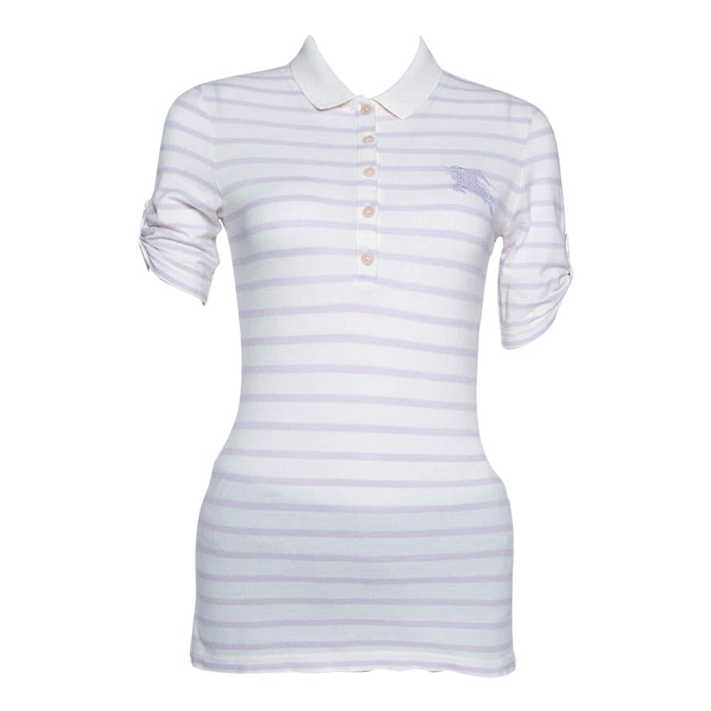 Burberry Brit Off White Striped Cotton Modal Polo T-Shirt XS For Sale ...