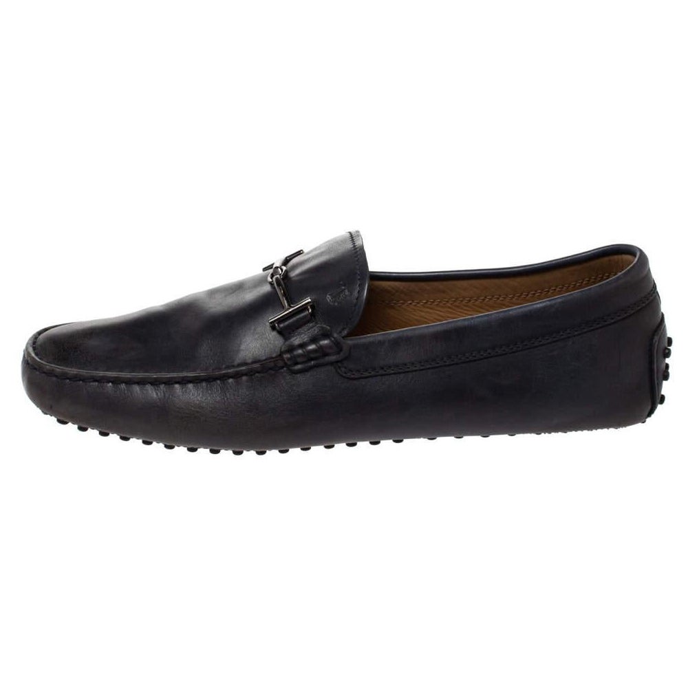 Tod's Navy Blue Leather Double T Bit Loafers Size 45 For Sale at 1stDibs