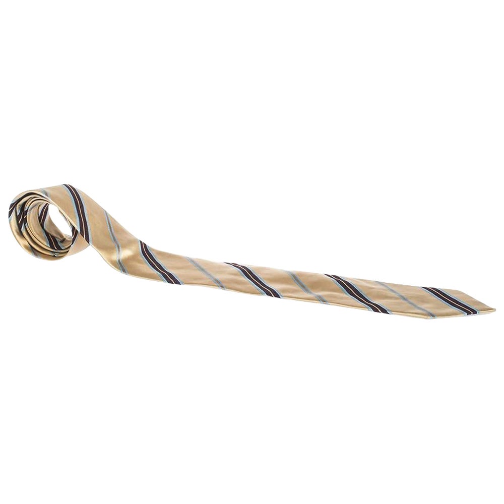 Ermenegildo Zegna Cream Diagonal Striped Traditional Silk Tie For Sale ...