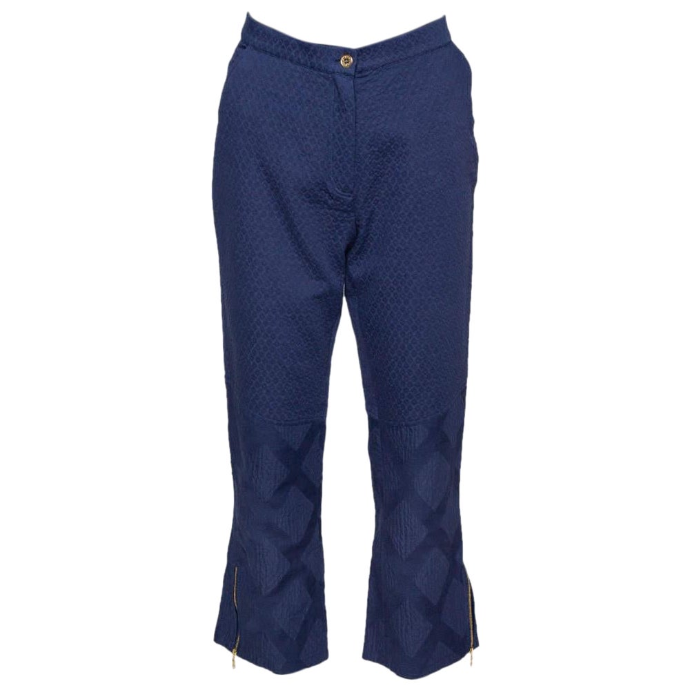 Kenzo Blue Diamond Patterned Cotton Straight Leg Trousers M For Sale at ...