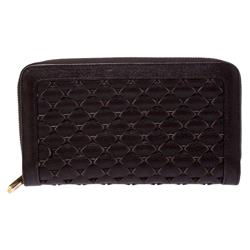 Chopard Brown Woven Leather Zip Around Continental Wallet For Sale at ...