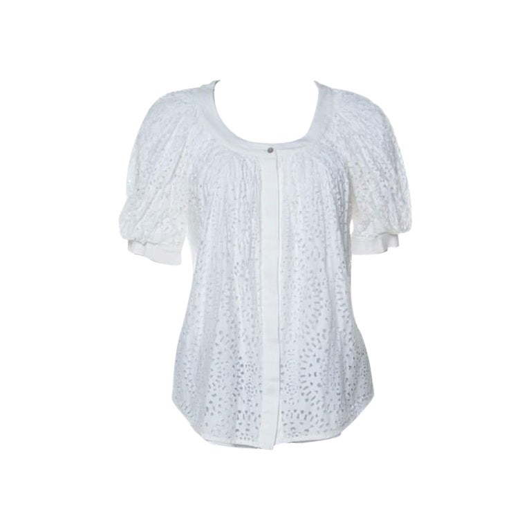 Valentino White Cotton Tattered Effect Puffed Sleeve Top S For Sale at ...