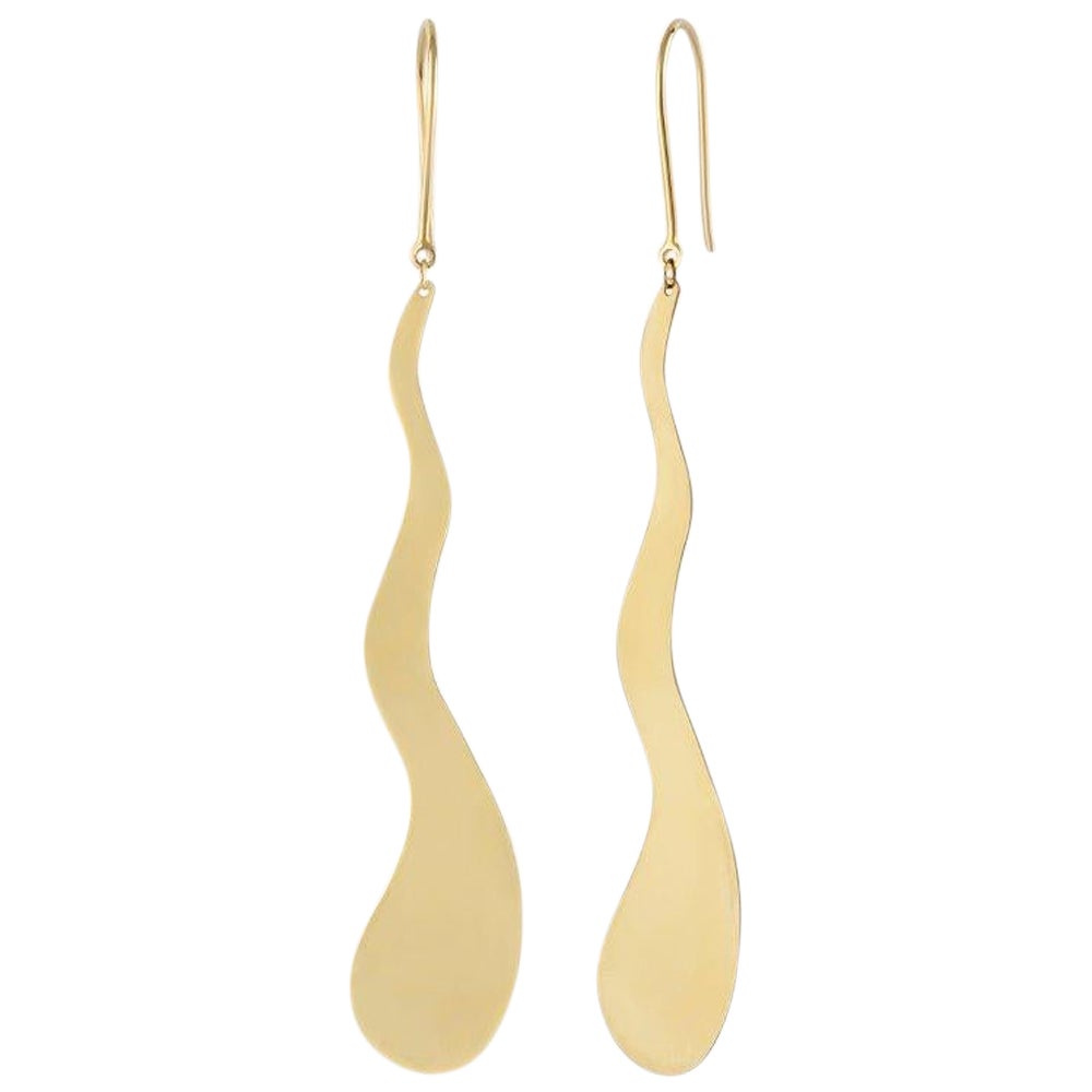 Wave Hook Earrings in 14K Solid Yellow Gold For Sale at 1stDibs