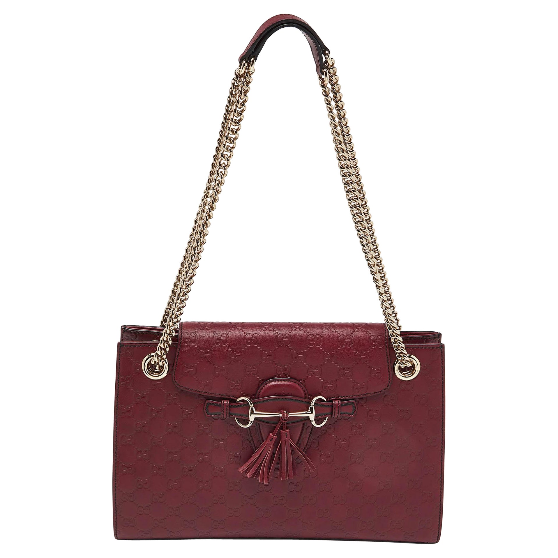 Gucci Red Guccissima Leather Large Emily Chain Shoulder Bag For Sale at ...
