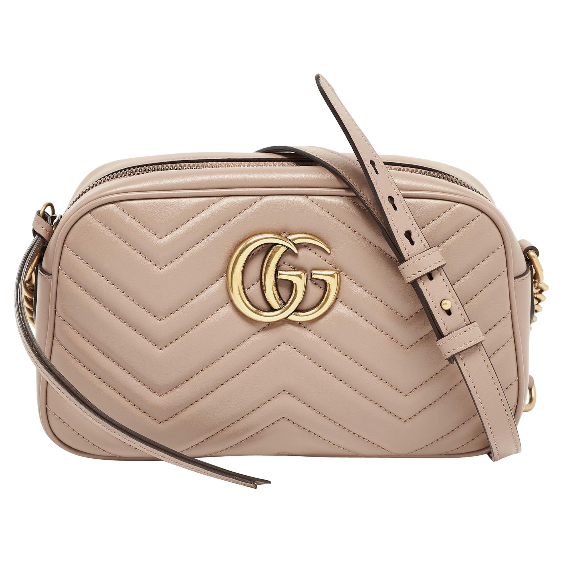 Gucci Old Rose Matelassé Leather Small GG Marmont Shoulder Bag For Sale ...