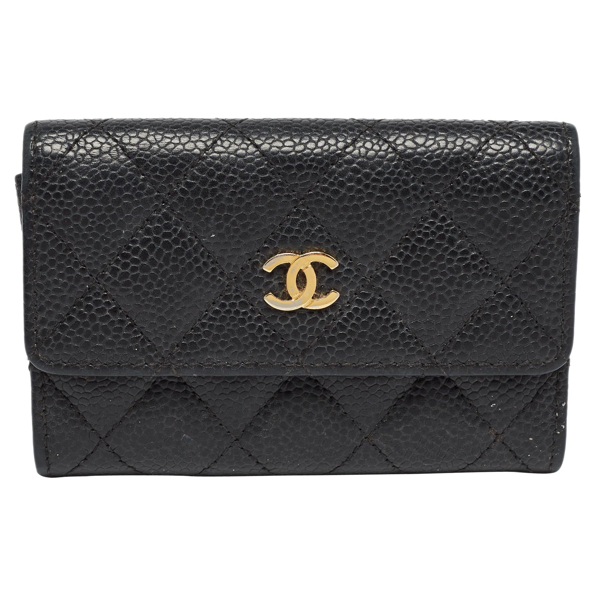 Chanel Black Caviar Quilted Leather CC Flap Card Case For Sale at 1stDibs