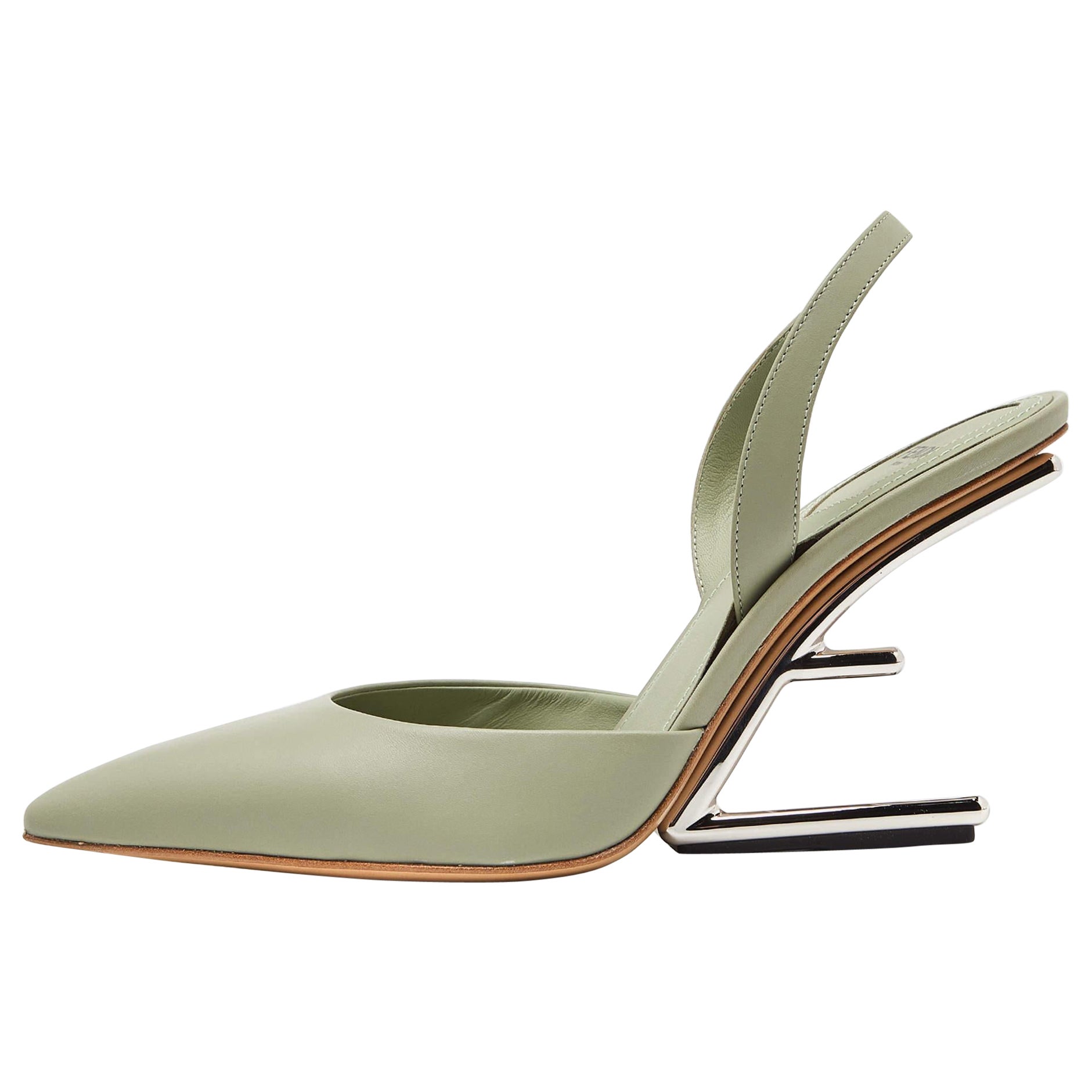 Fendi Green Leather Fendi First Slide Sandals Size 40 For Sale at 1stDibs