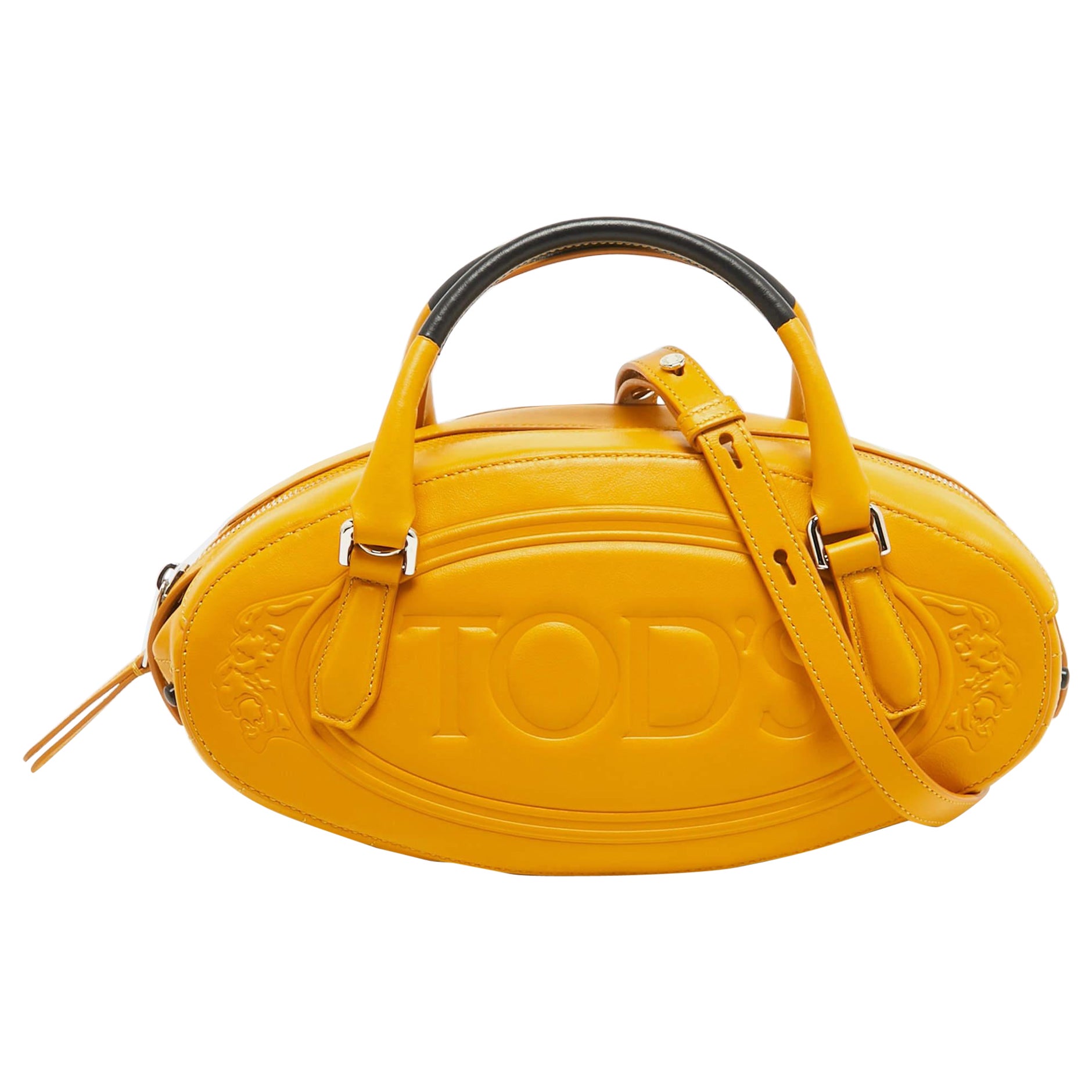 Tod's Yellow/Black Leather Mini Bow Satchel For Sale at 1stDibs