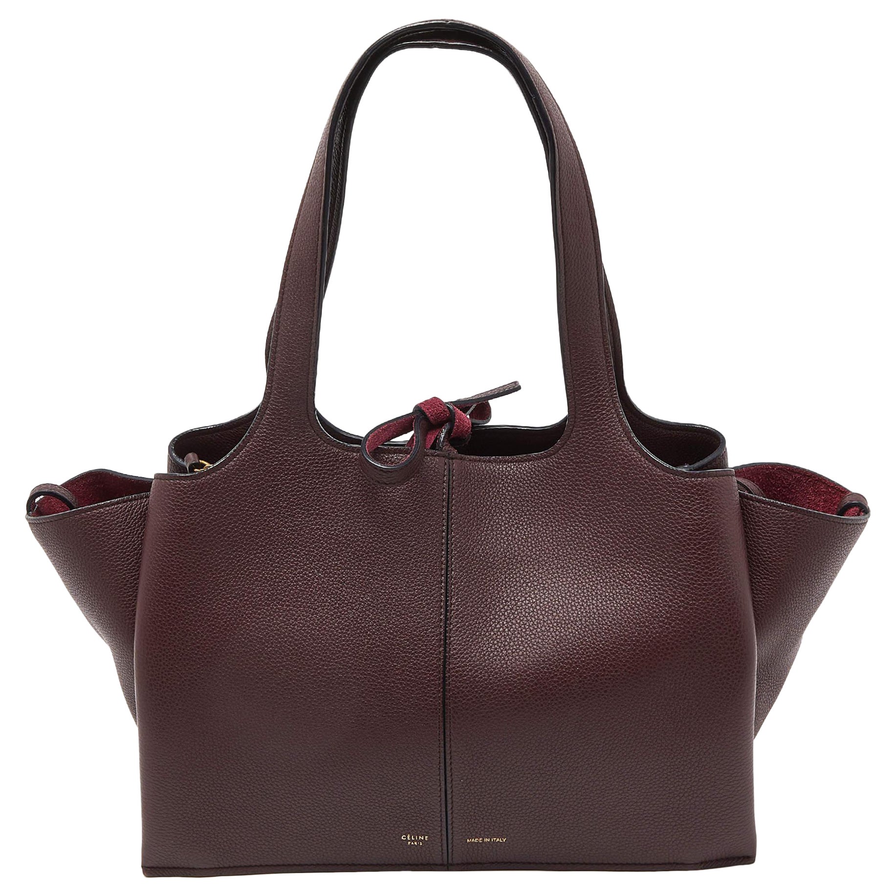 Celine Burgundy Leather Small Tri-Fold Tote For Sale at 1stDibs