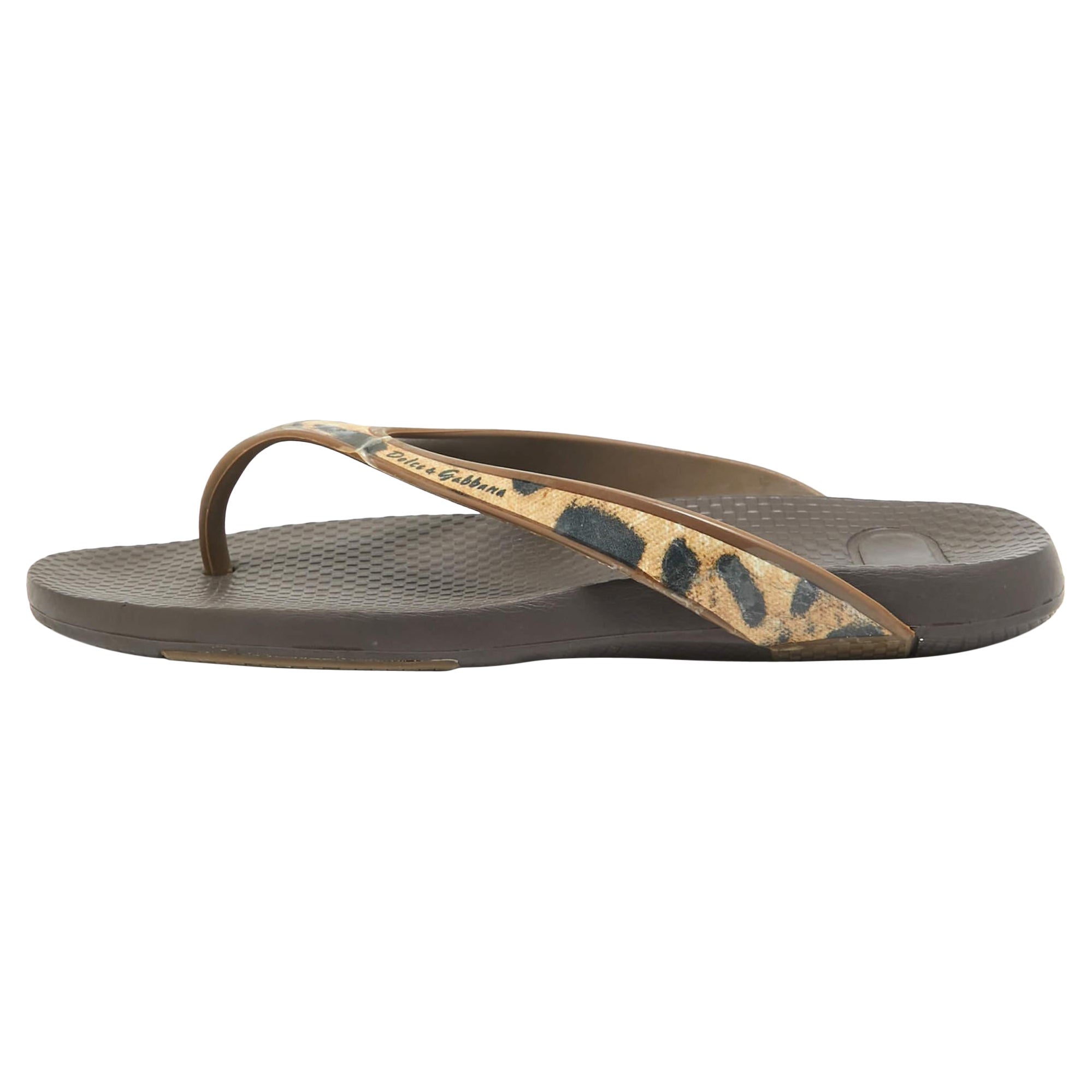 Dolce and Gabbana Brown/Black Tiger Print Rubber Thong Sandals Size 39 ...
