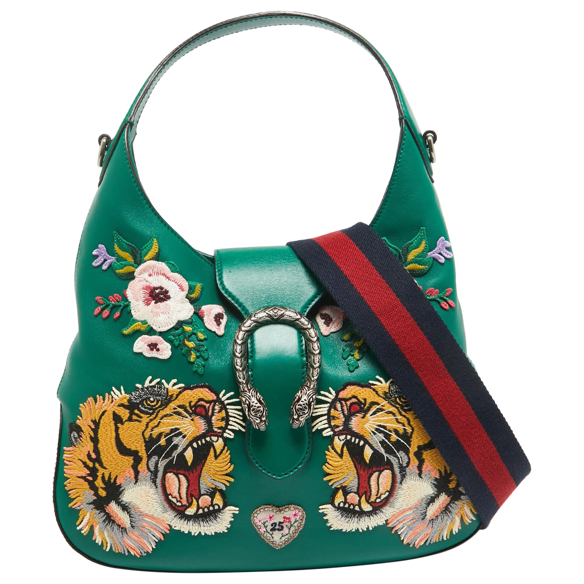Gucci Green Leather Embroidered Tiger Head Large Dionysus Hobo For Sale ...