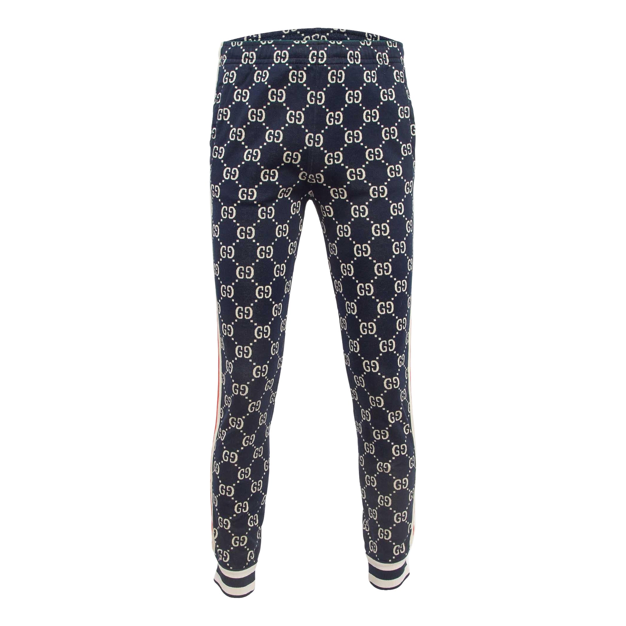 Gucci Navy Blue GG Intarsia Knit Track Pants M For Sale at 1stDibs