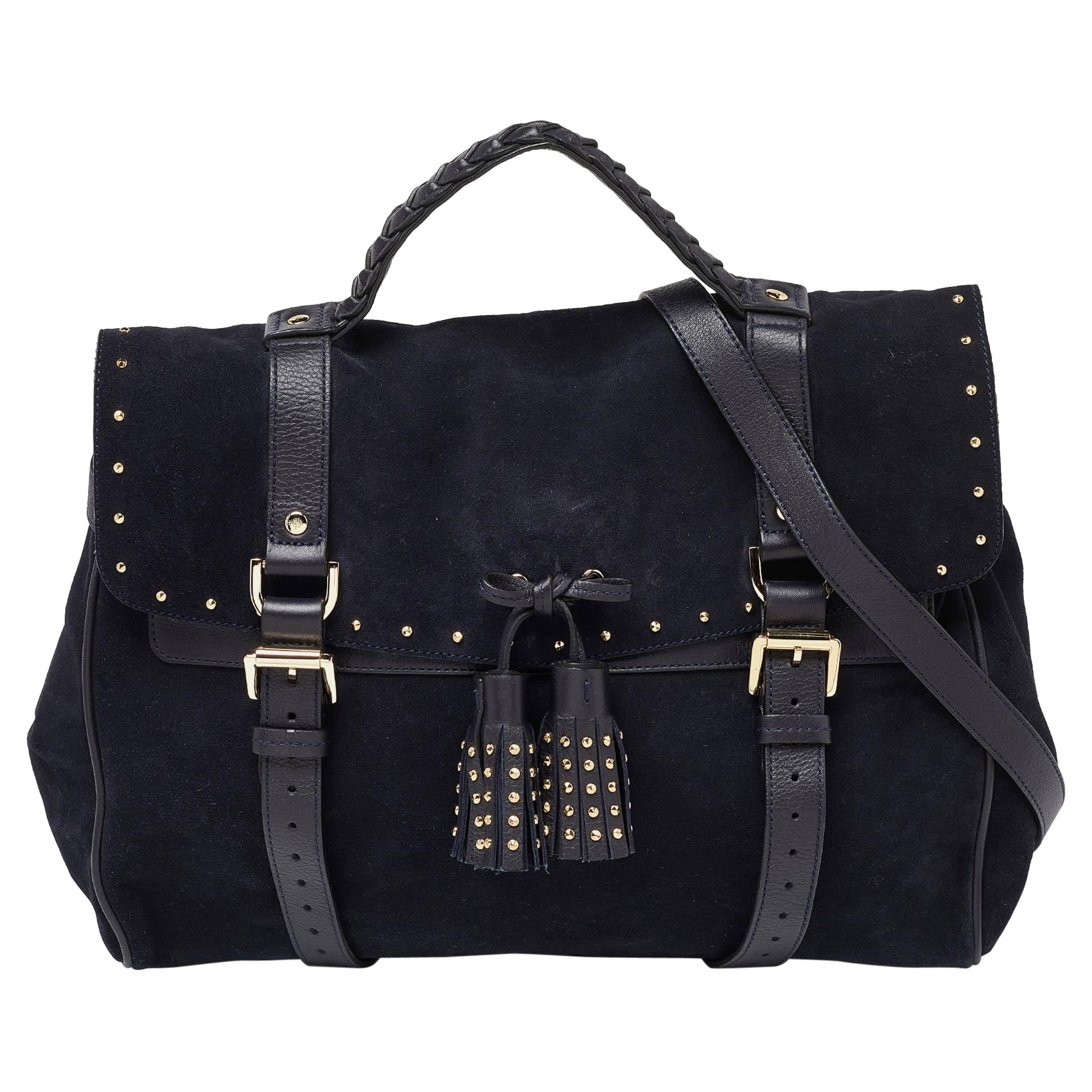 Mulberry Navy Blue Suede and Leather Oversized Alexa Satchel For Sale ...