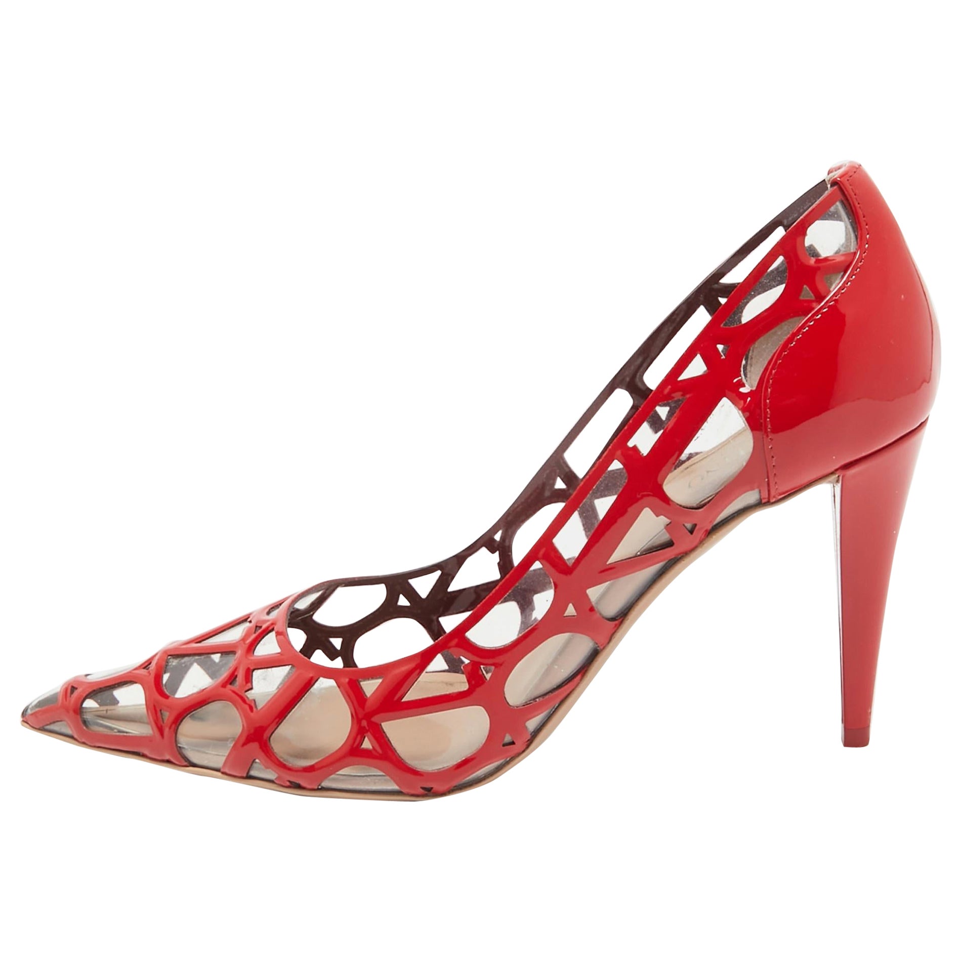 Valentino Red/Transparent Patent and PVC Pointed Toe Pumps Size 37.5 ...