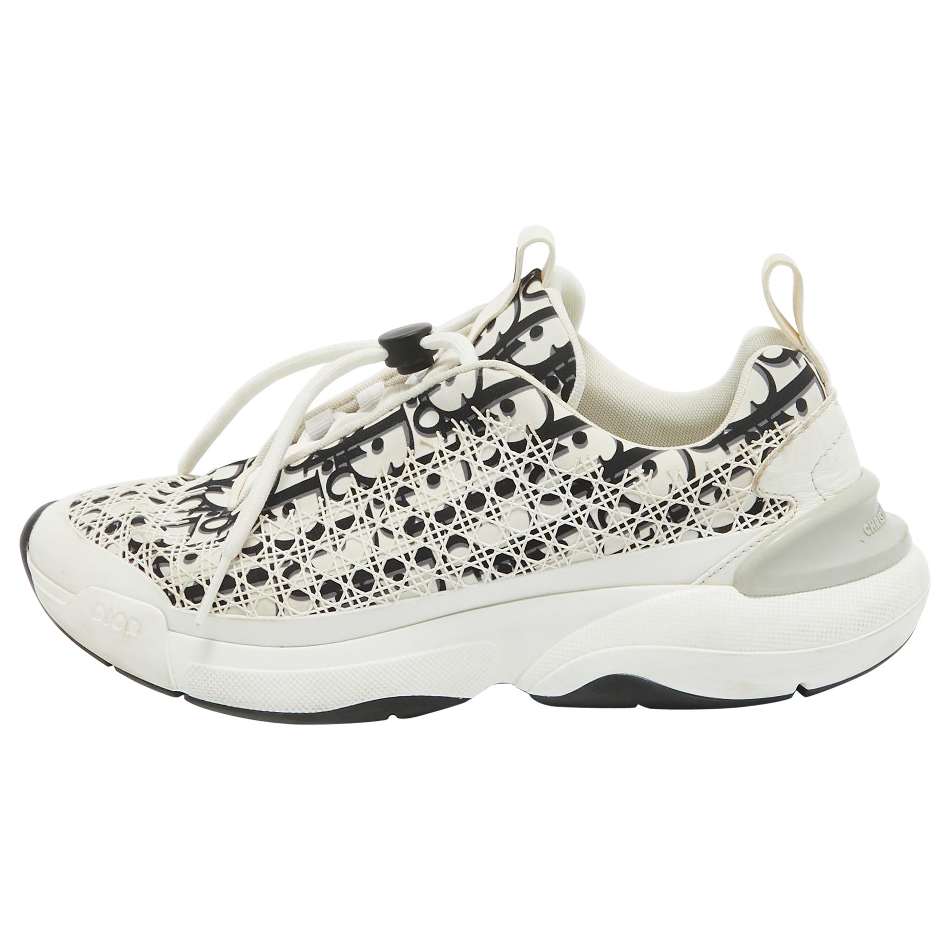 Dior White/Black Printed Fabric B24 Low Top Sneakers Size 42 For Sale at 1stDibs