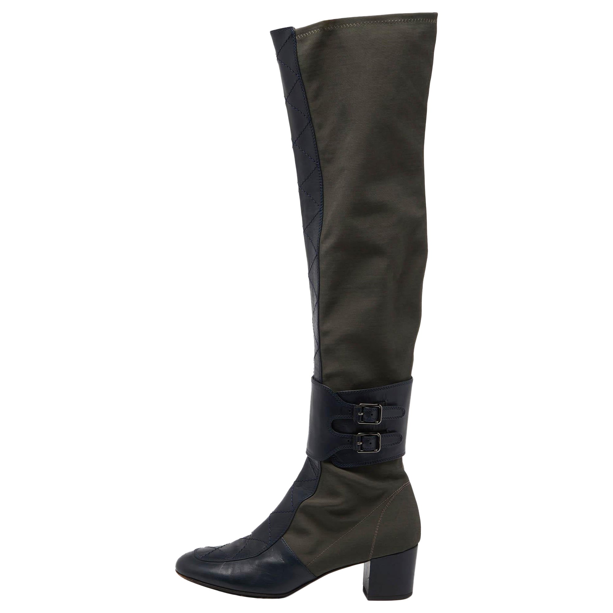 Laurence Dacade Green Fabric Quilted Leather Over The Knee Length Boots ...