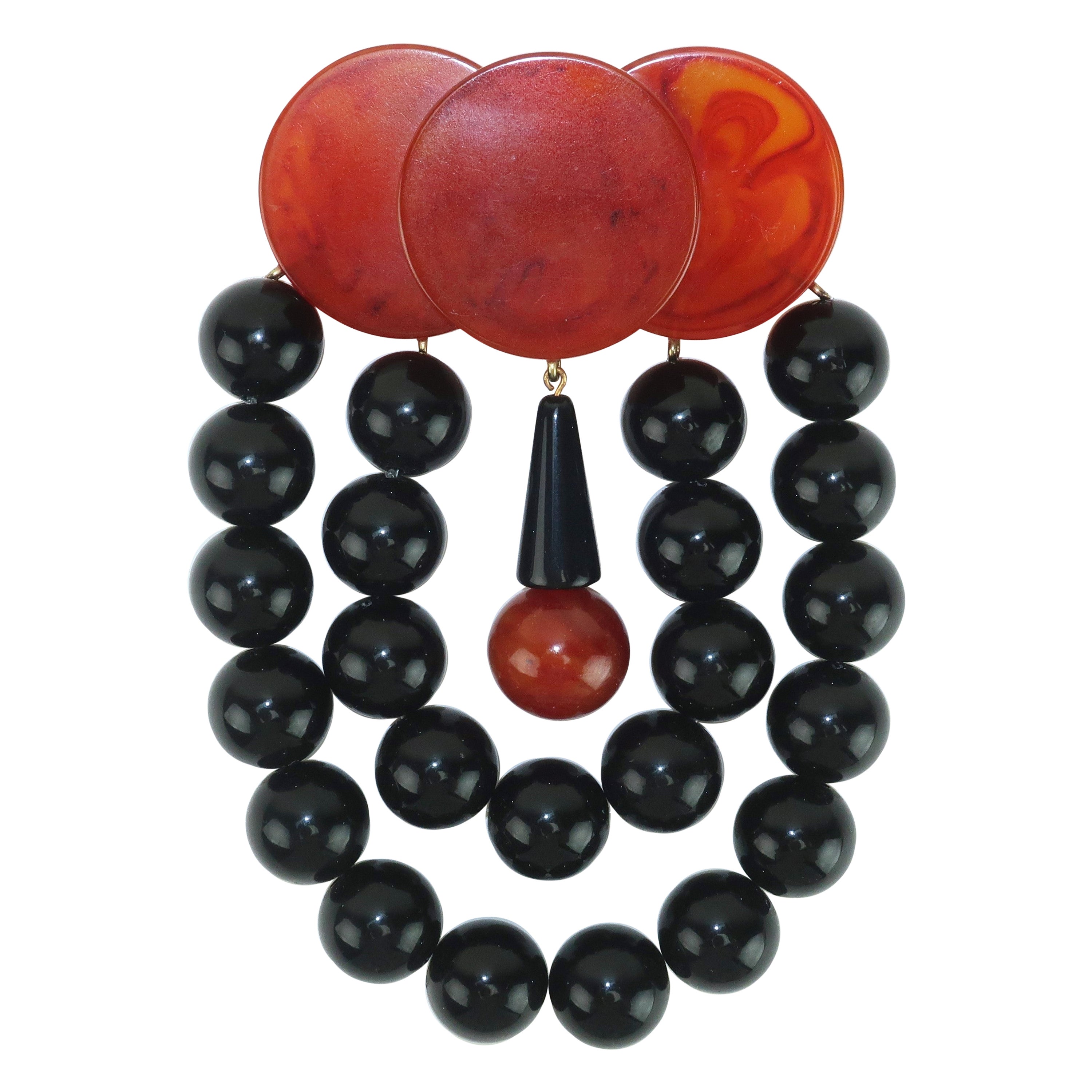 Bakelite Style Resin Brooch With Drop Dangles, 1980's For Sale at 1stDibs