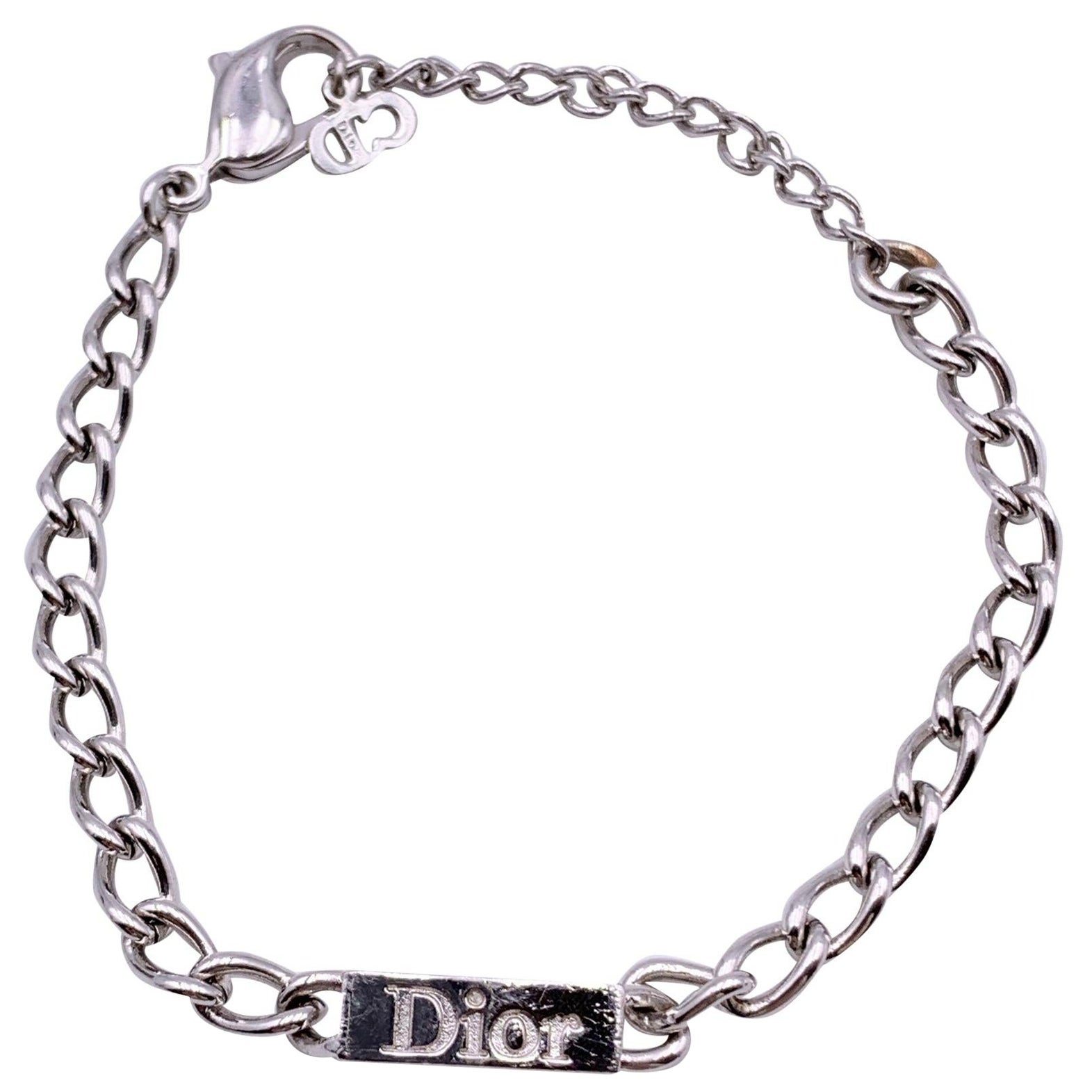 Christian Dior Silver Metal Chain Link Logo Bracelet For Sale at 1stDibs