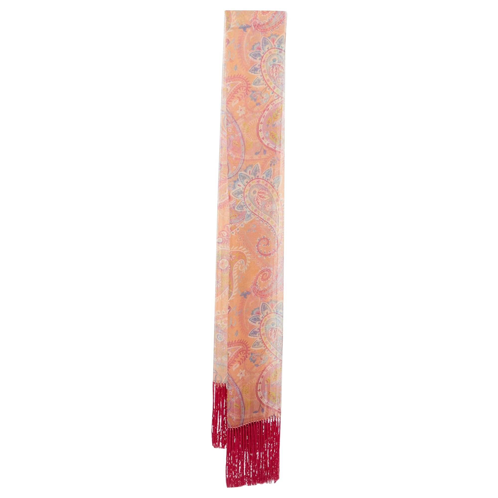 Dior Pink Paisley Print Silk Fringed Stole For Sale at 1stDibs