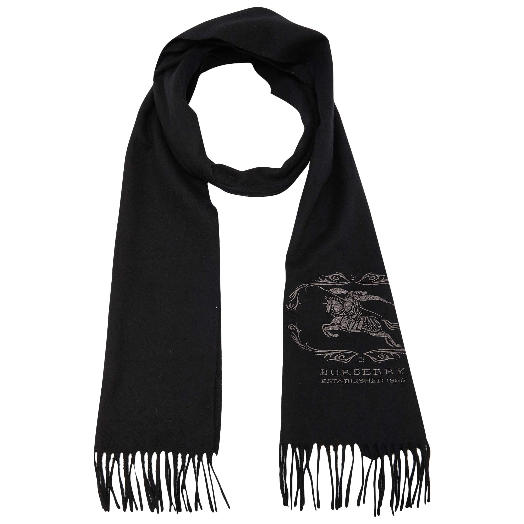Burberry Black Logo Embroidered Cashmere Stole For Sale at 1stDibs