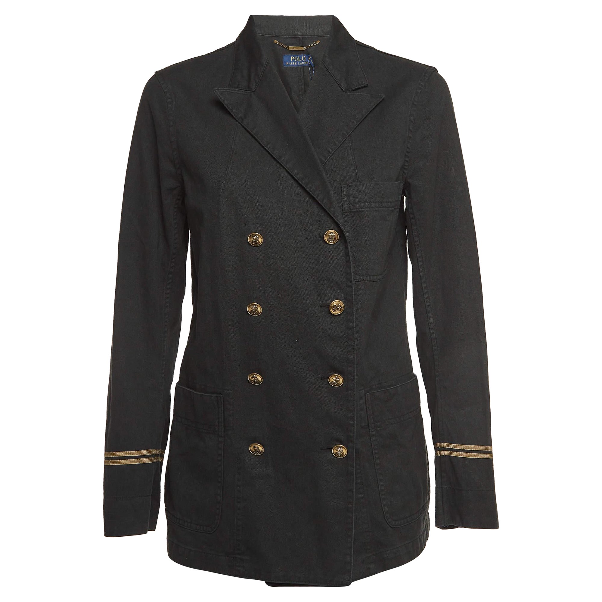 Polo Ralph Lauren Black Denim Double Breasted Officer's Jacket M For ...