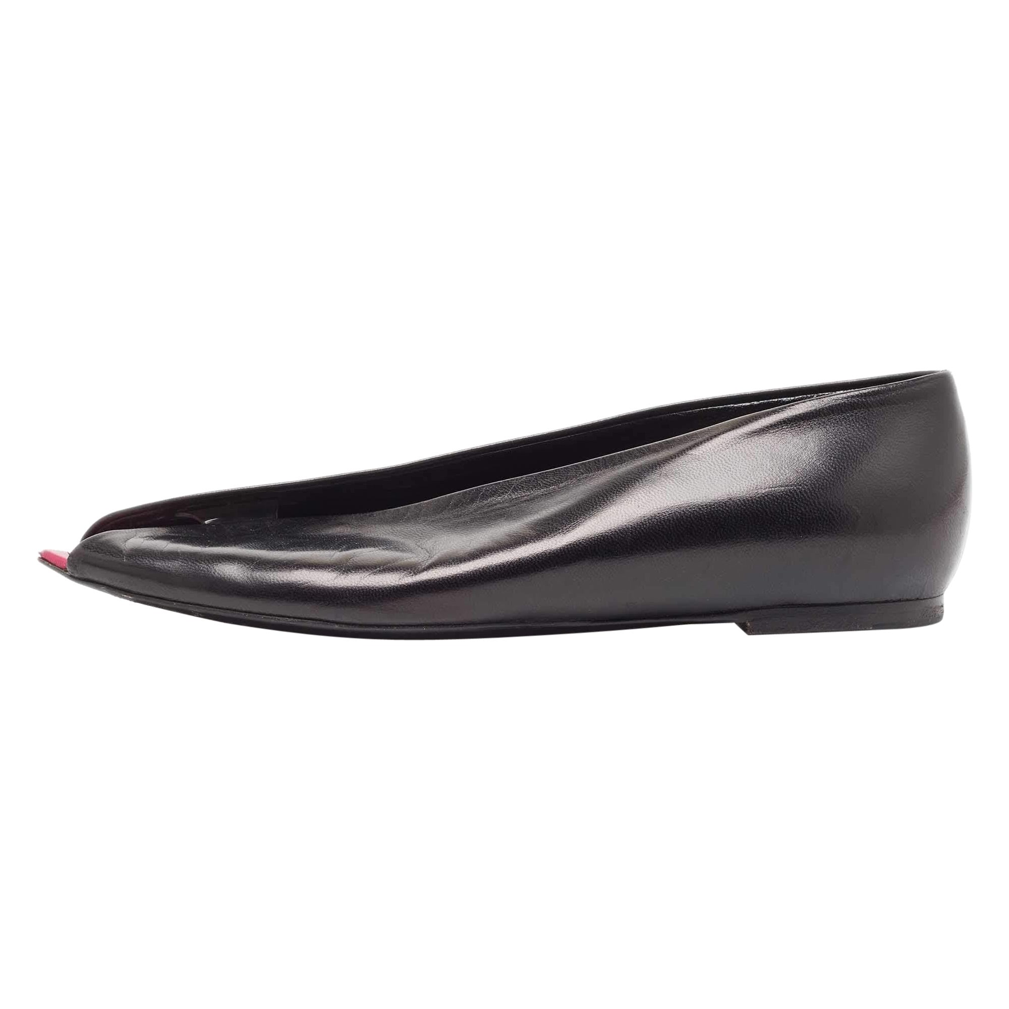 Balenciaga Black Leather Open Toe Ballet Flats Size 36.5 For Sale at ...
