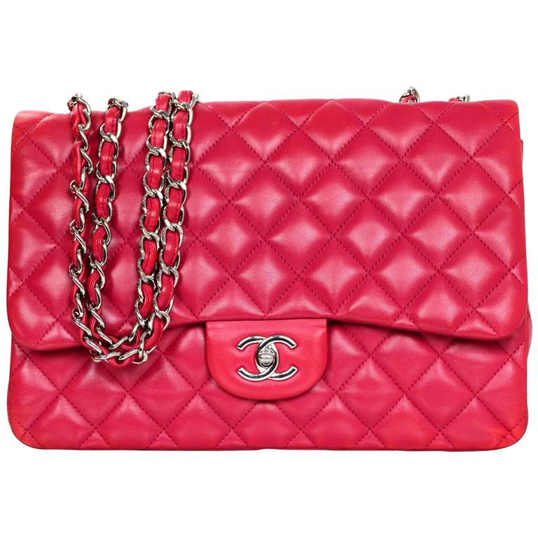 Chanel Raspberry Lambskin Jumbo Classic Flap Bag For Sale at 1stDibs ...