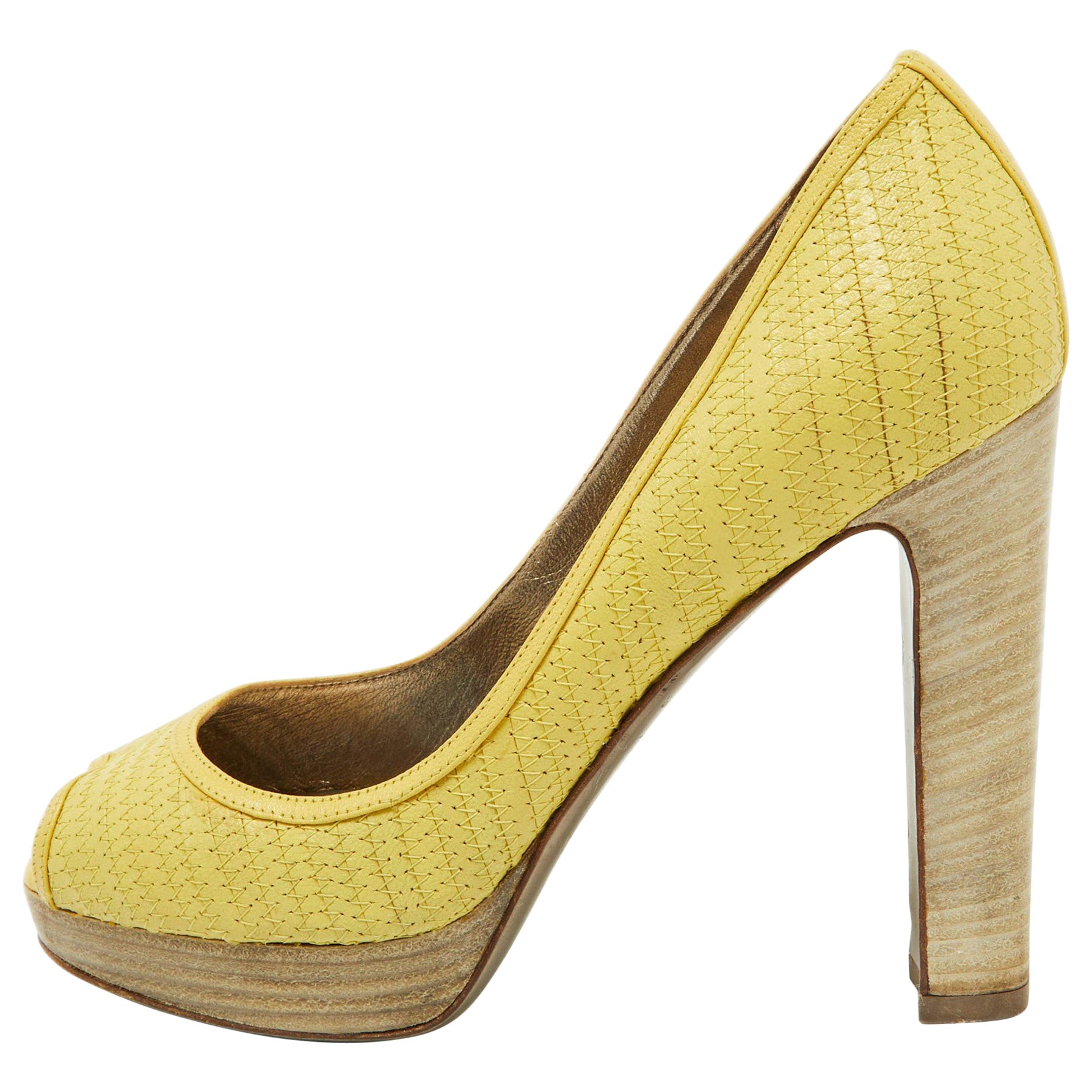 Valentino Yellow Embroidered Leather Peep Toe Platform Pumps Size 37 ...