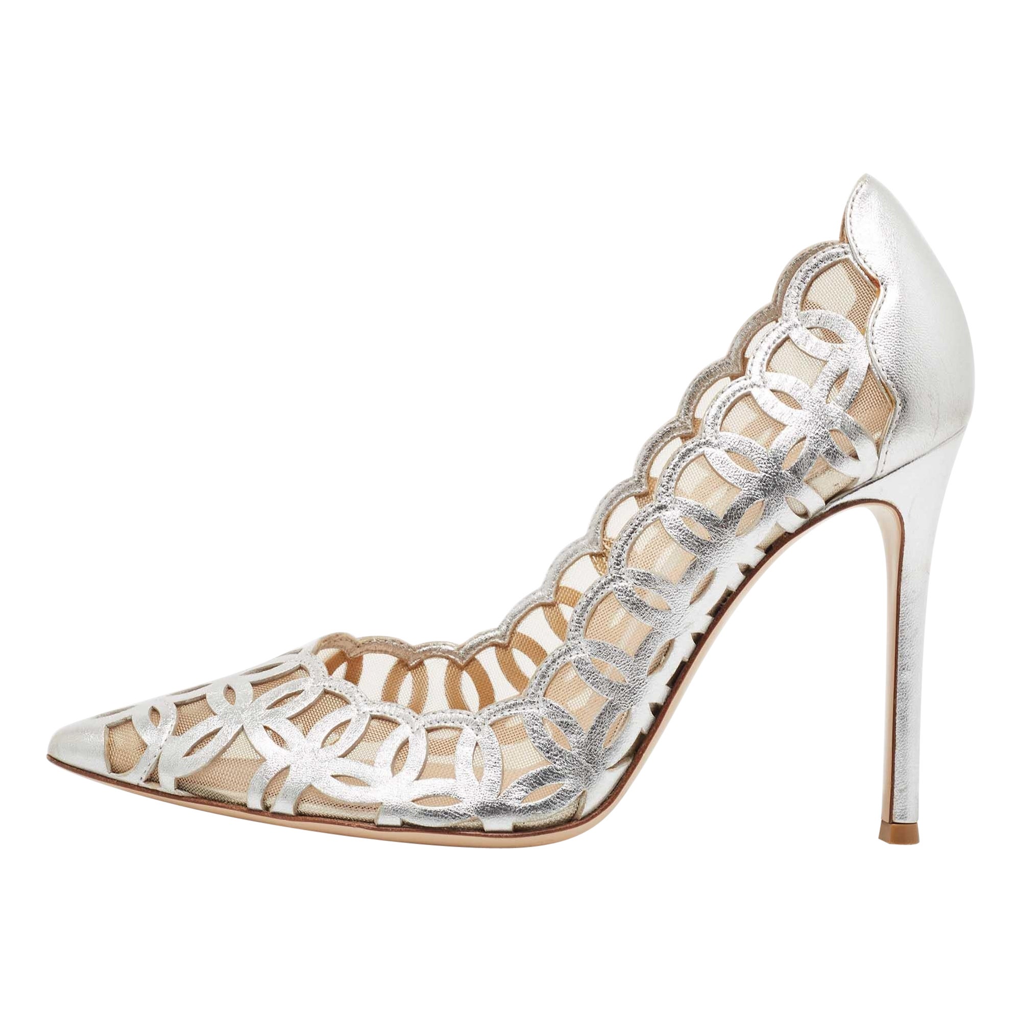 Gianvito Rossi Sliver Mesh and Leather Maxine Laser Cut Pumps Size 38 ...