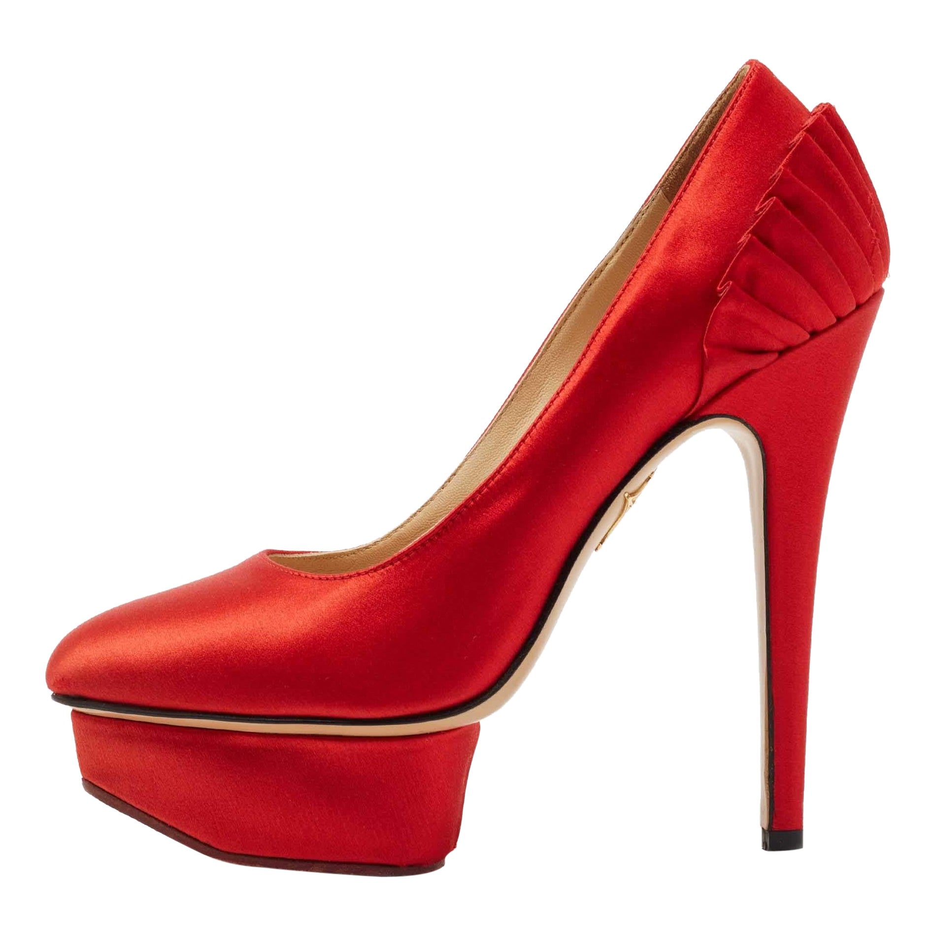 Charlotte Olympia Red Satin Paloma Fan Pleat Pumps Size 35.5 For Sale ...