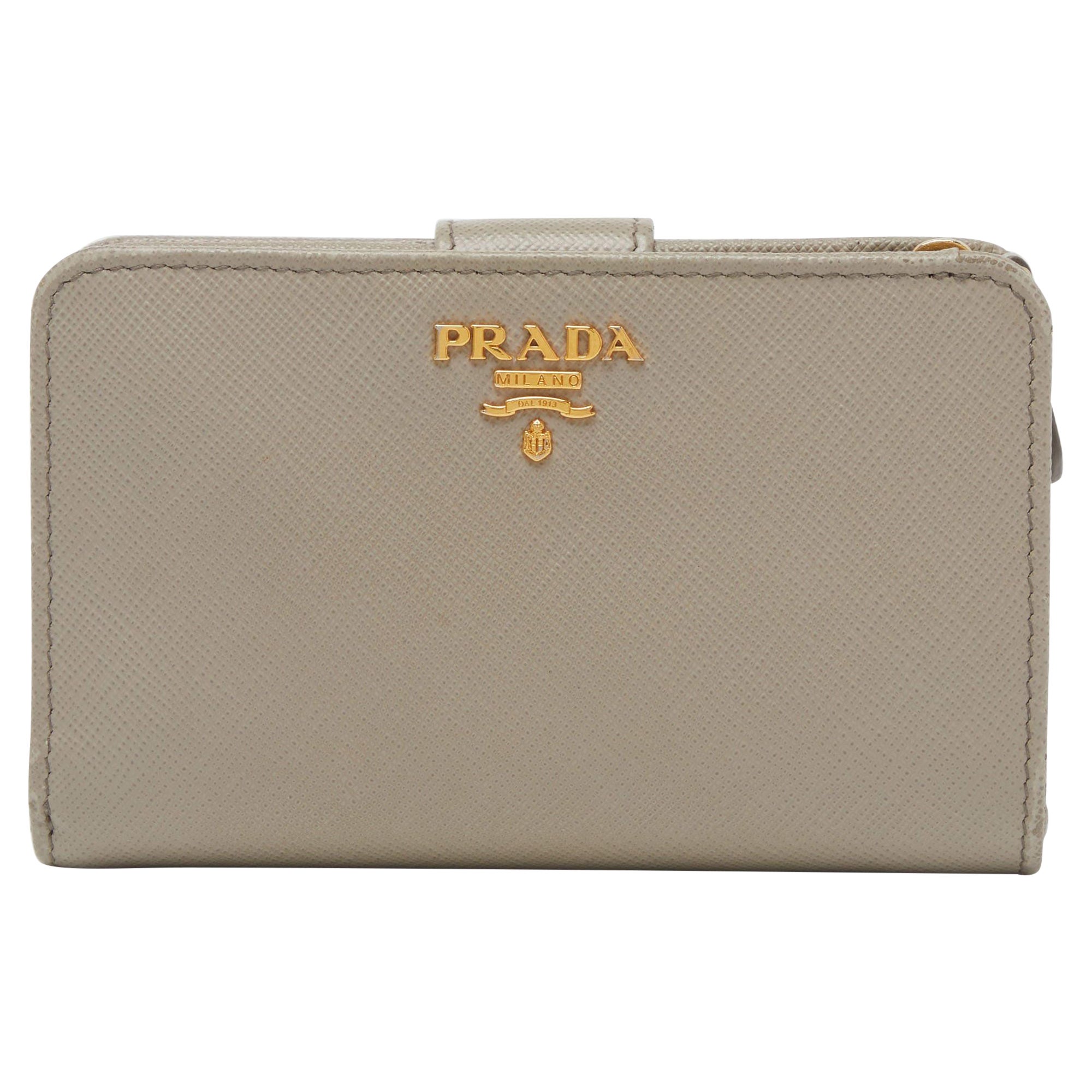 Prada Grey Saffiano Leather Flap French Wallet For Sale at 1stDibs