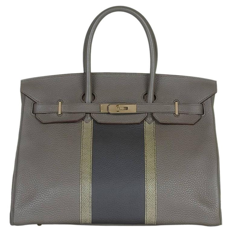 Hermes Club Birkin Limited Edition 35 Etain Graphite Clemence Leather ...