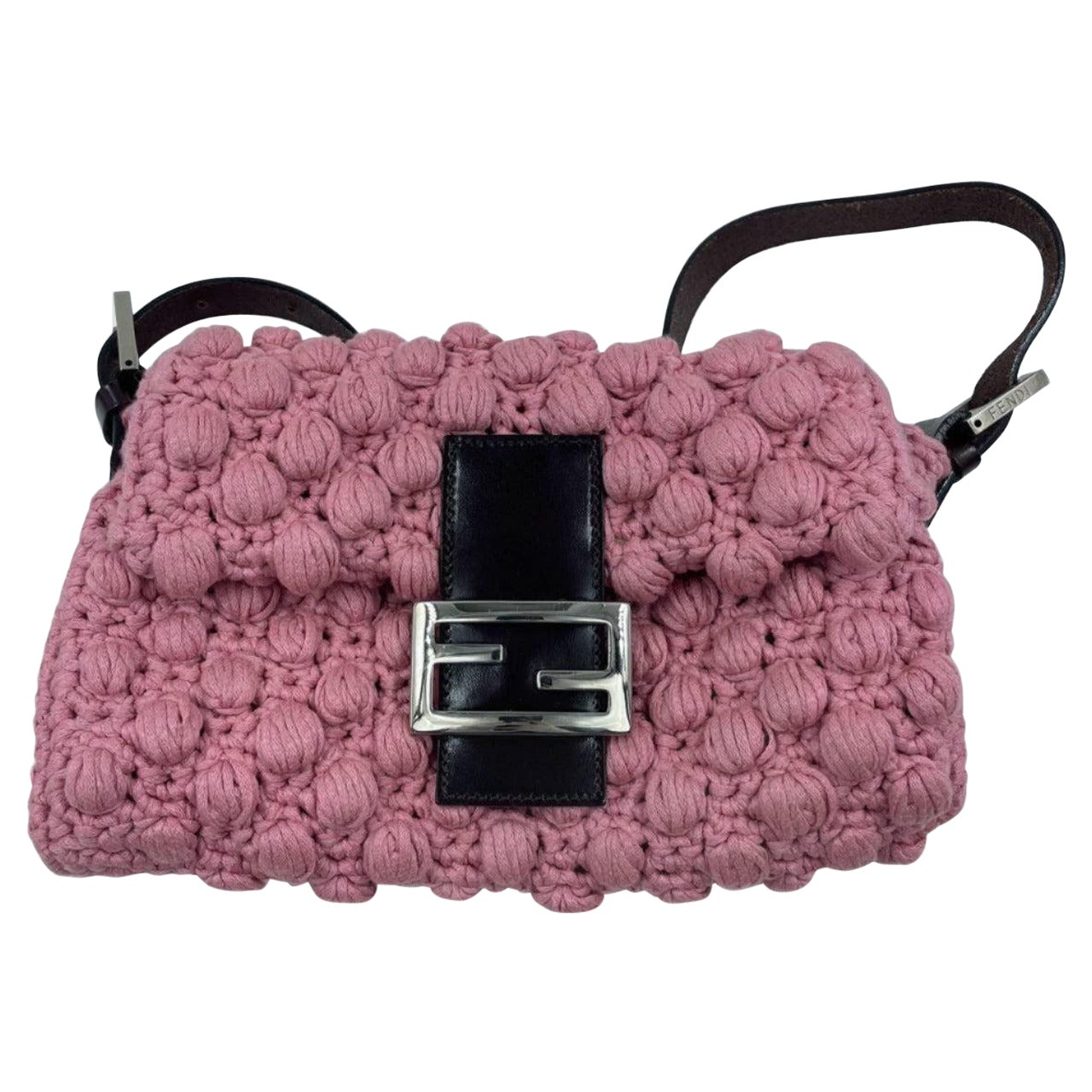 Fendi Baguette Bag Pink Wool Pompom Shoulder Bag For Sale at 1stDibs