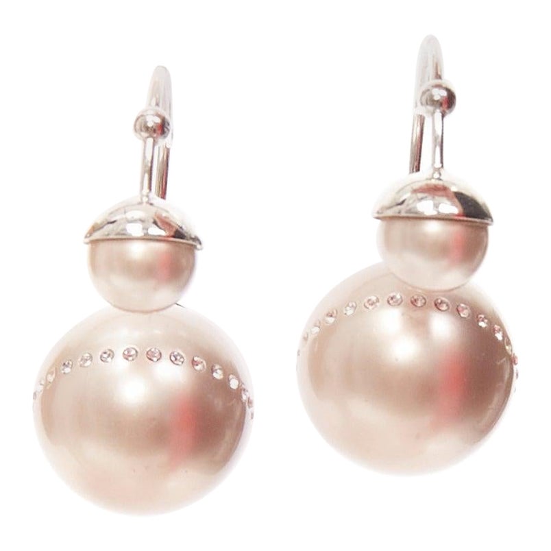 DIOR Tribales pealescent pink faux pearls crystal orbital pin earrings ...