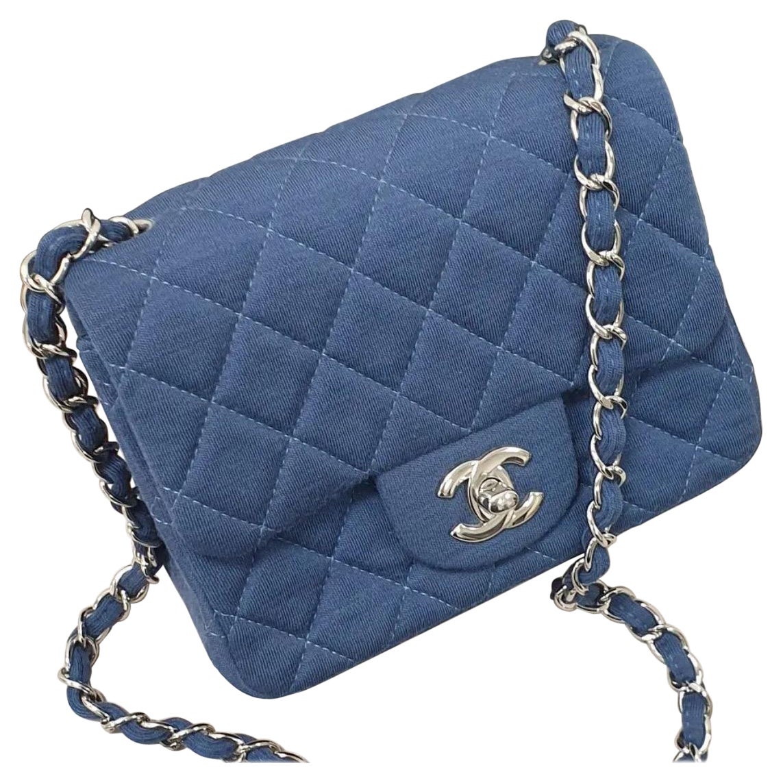 Chanel Blue Textile Mini Flap Bag For Sale at 1stDibs
